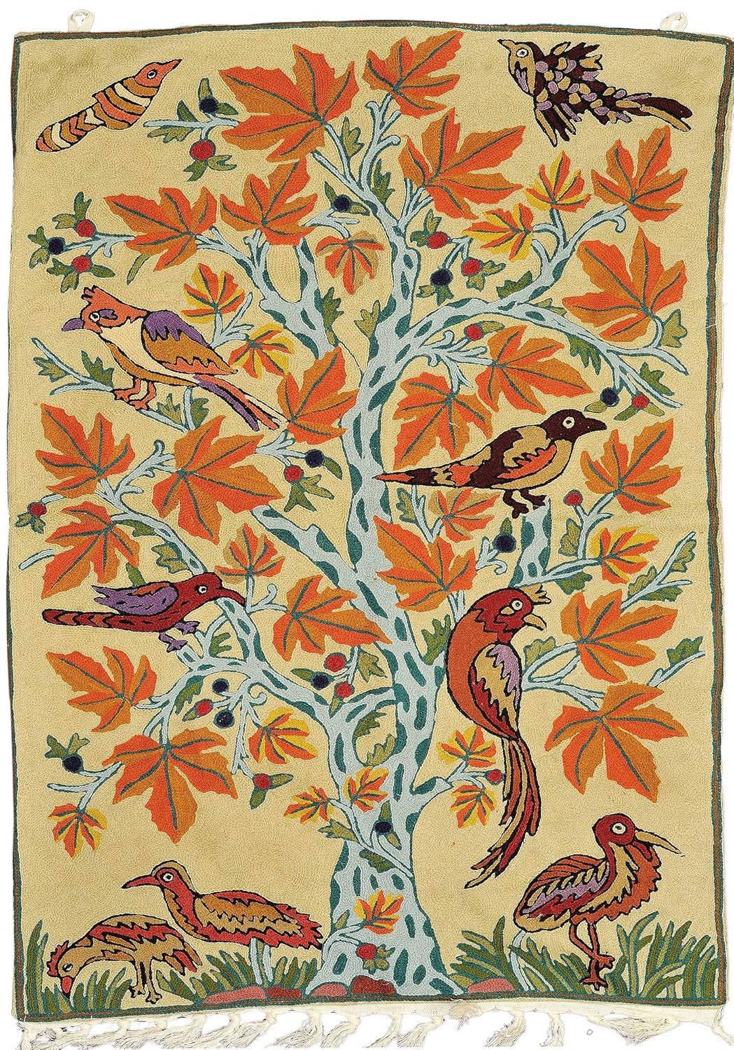 Buy Exotic India Dusty-White Embroidered Asana cum Wall Hanging with ...