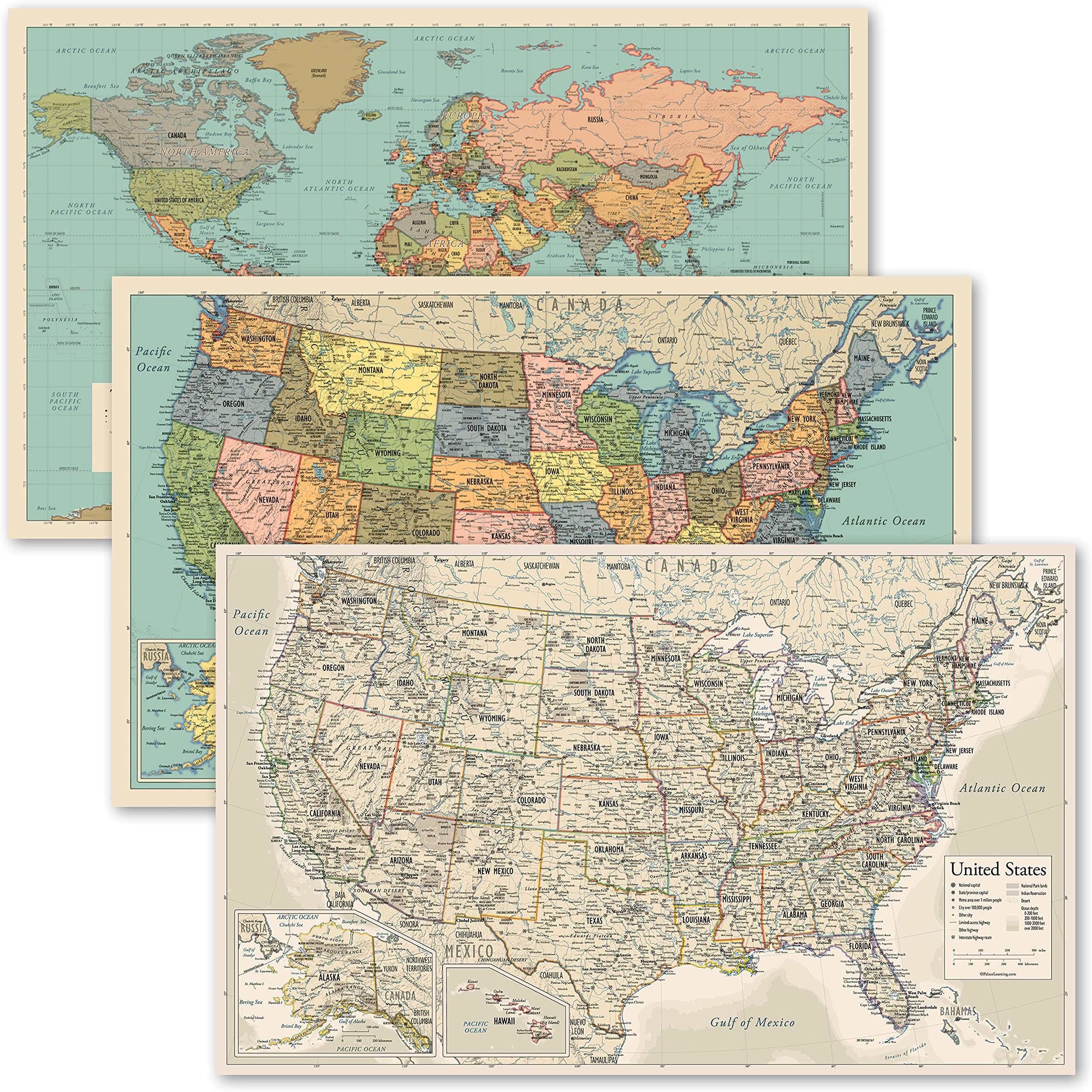 Amazon.com : 3 Pack - World & USA Map Poster Set + Multiplication Table ...