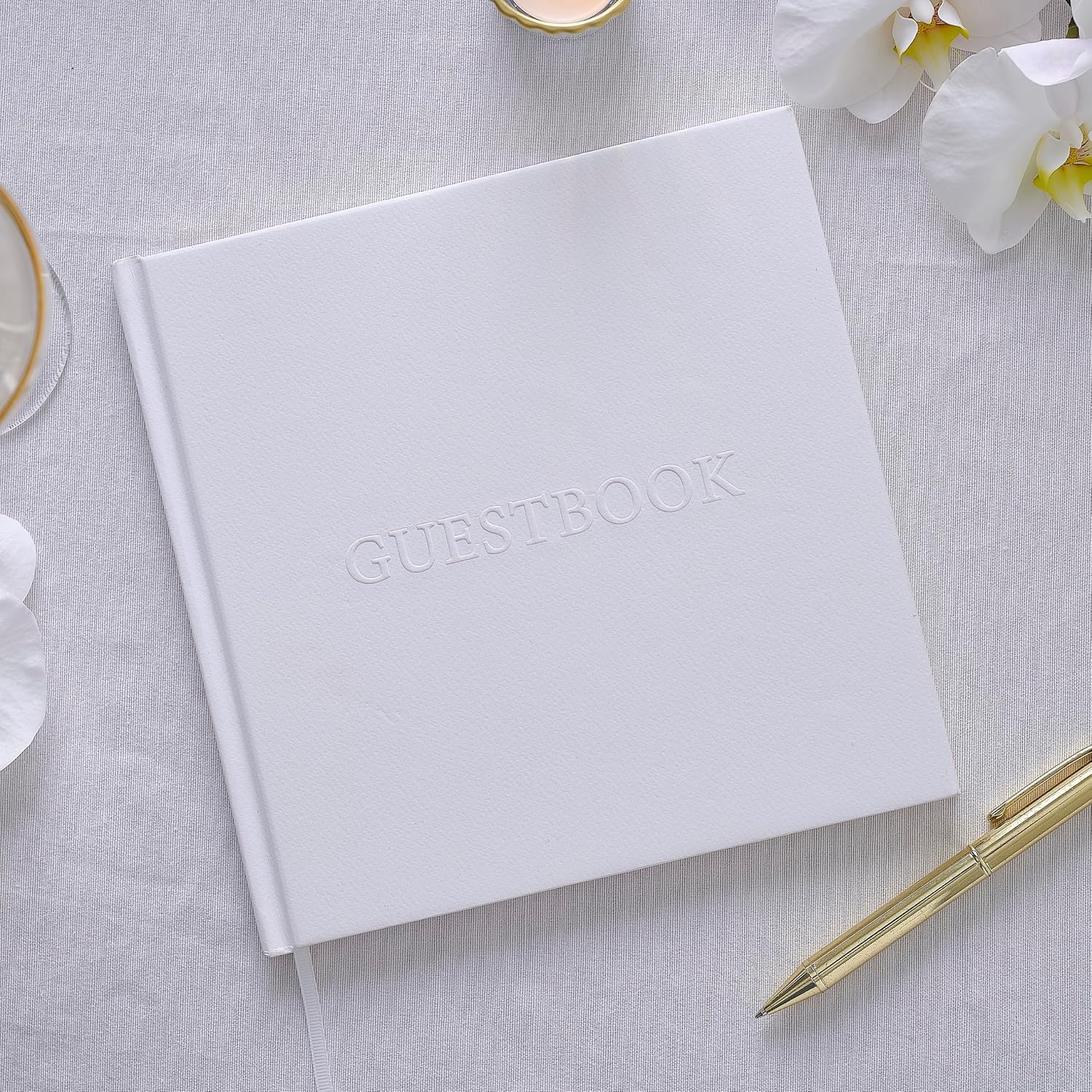 Ginger Ray White Embossed Wedding Guest Book with 32 Gold-Edged Pages ...