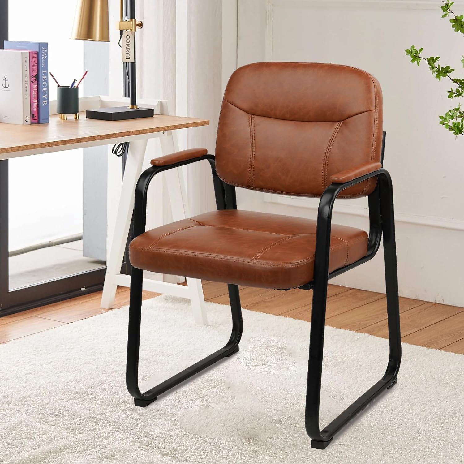 PU Leather Guest Chairs CLATINA Reception Chair Set Of 2 - Brown ...