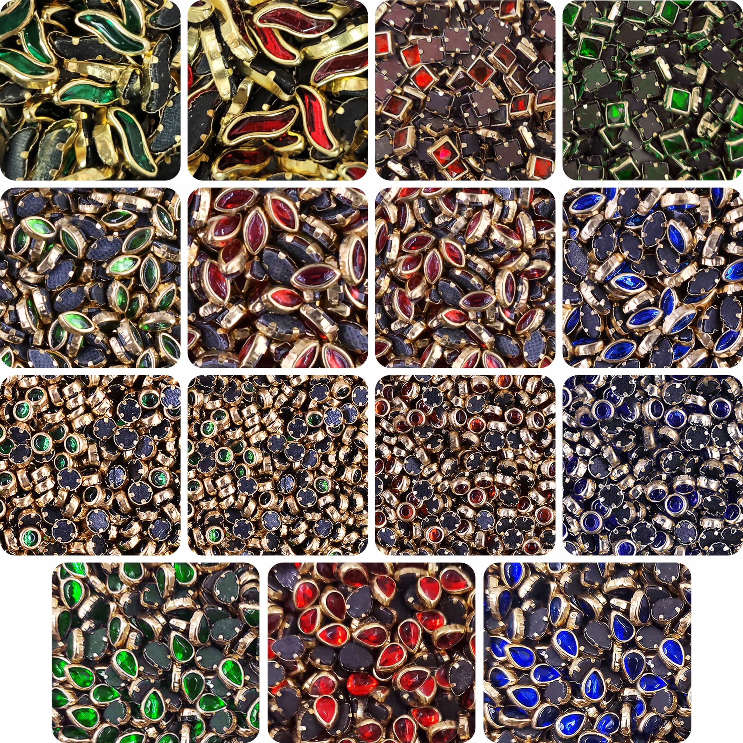 INDIKONB Kundan Stone Multicolour Set - Sparkling Glass-Fitting Stones ...