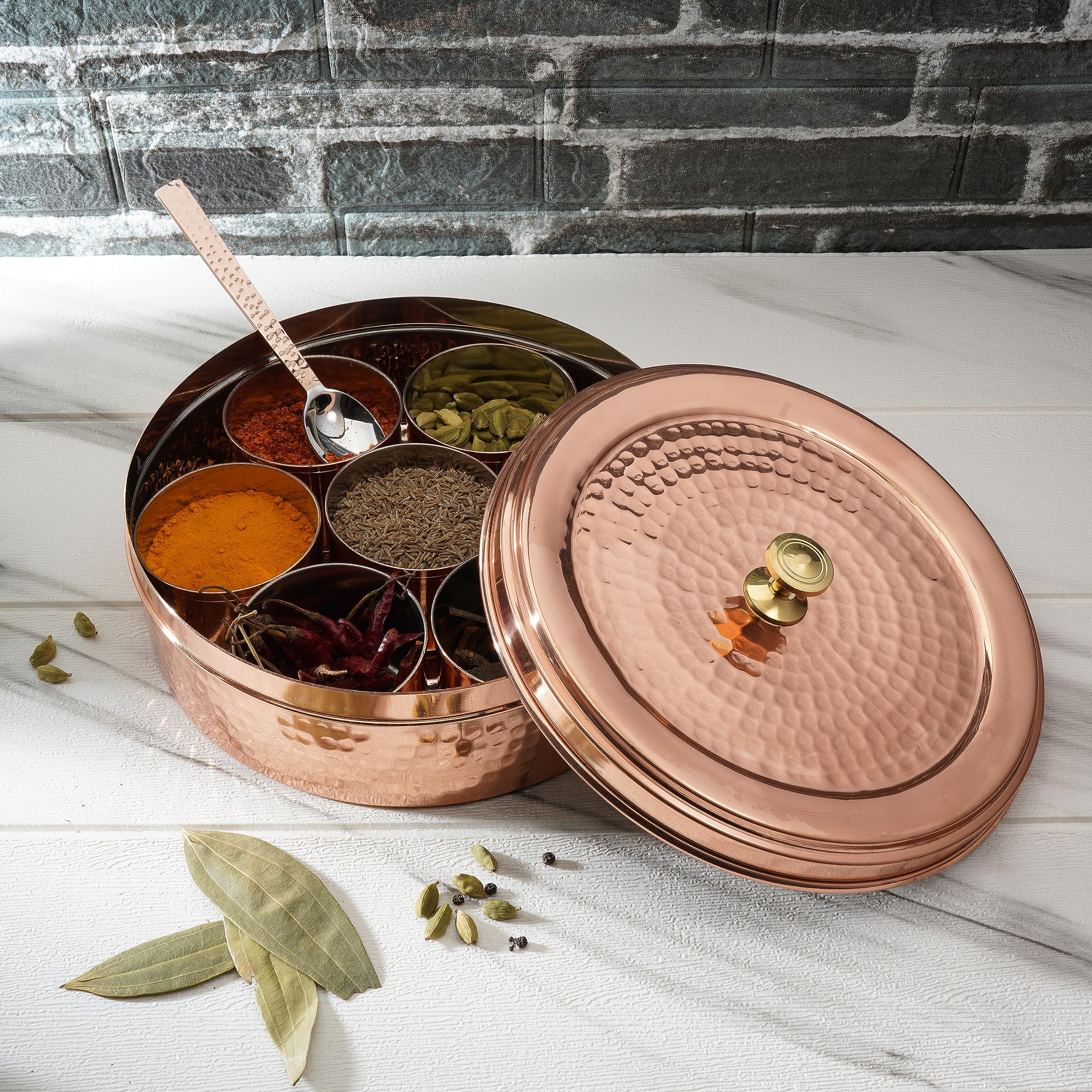 Ajuny Designer Hammered Finish Spice Box/Masala Dabba for Kitchen with ...