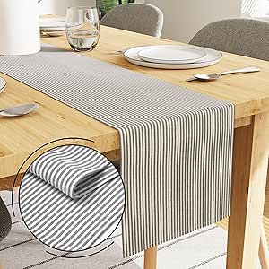 Amazon.com: Encasa XO Cotton Dining Table Runner | Ticking Black | Size ...