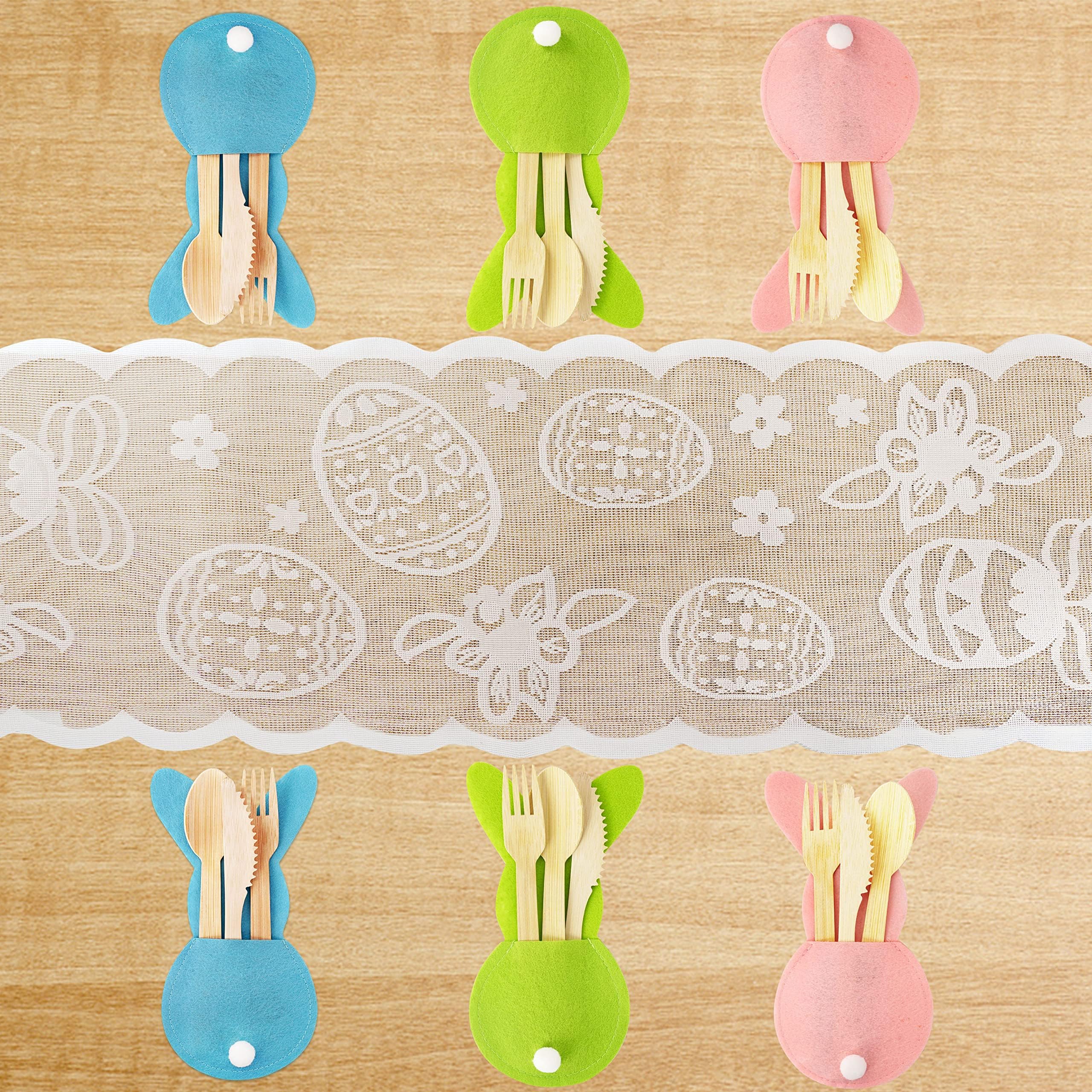 LANMOK Easter Table Runner Easter Linen Table Cover Green Spring Table ...