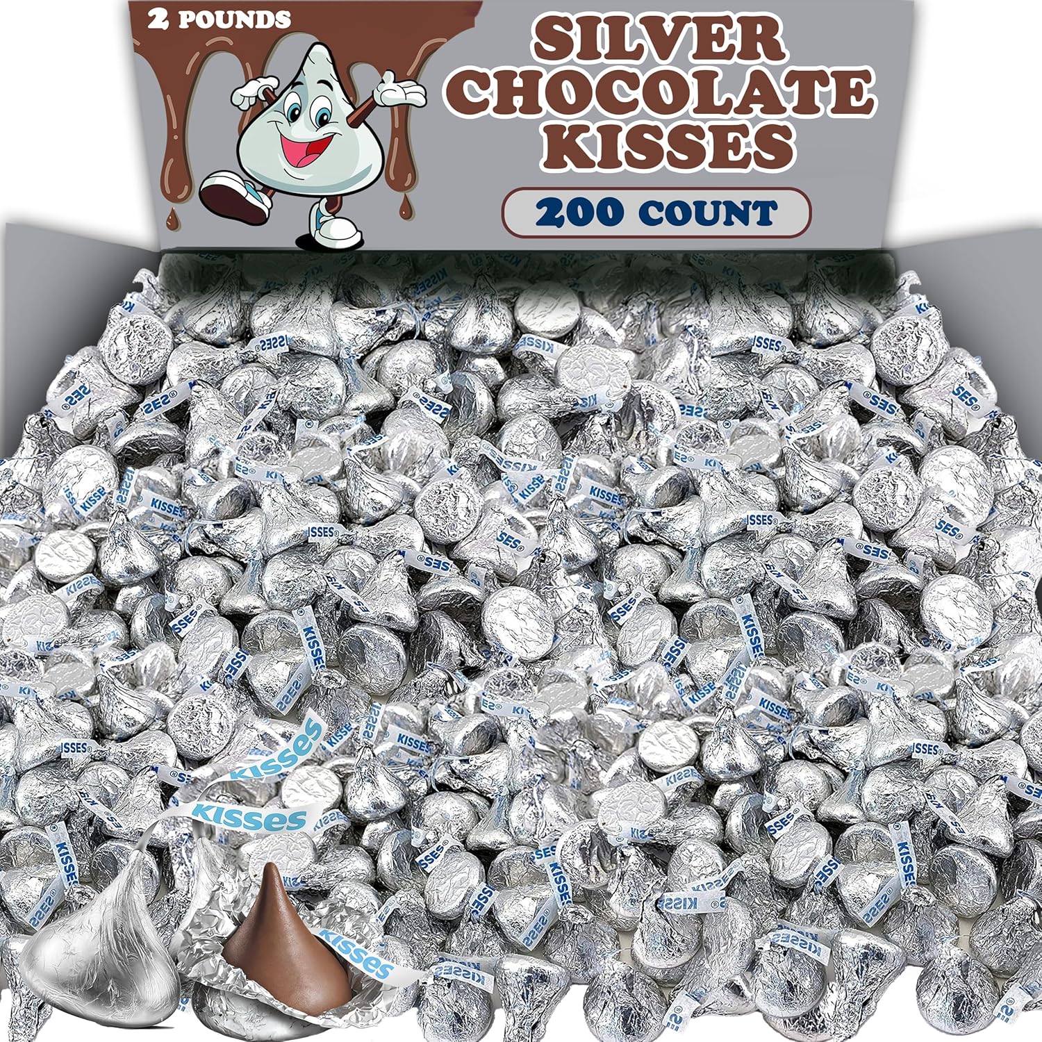 Amazon.com : Hershey Silver Kisses Milk Chocolate Candy Bulk, 2 Lbs ...