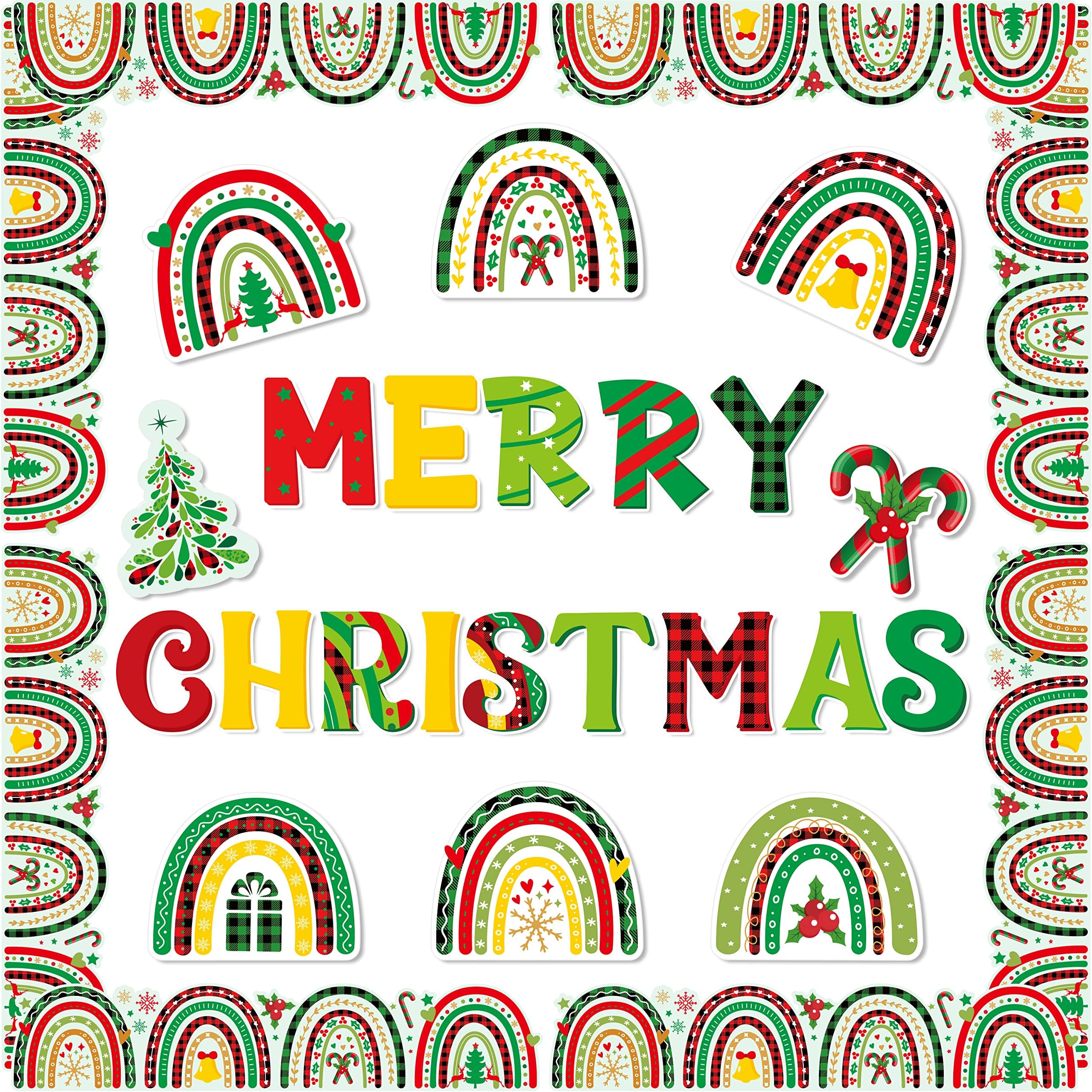 Amazon.com: ArianQicult 98Pcs Christmas Boho Rainbow Cutouts Bulletin ...