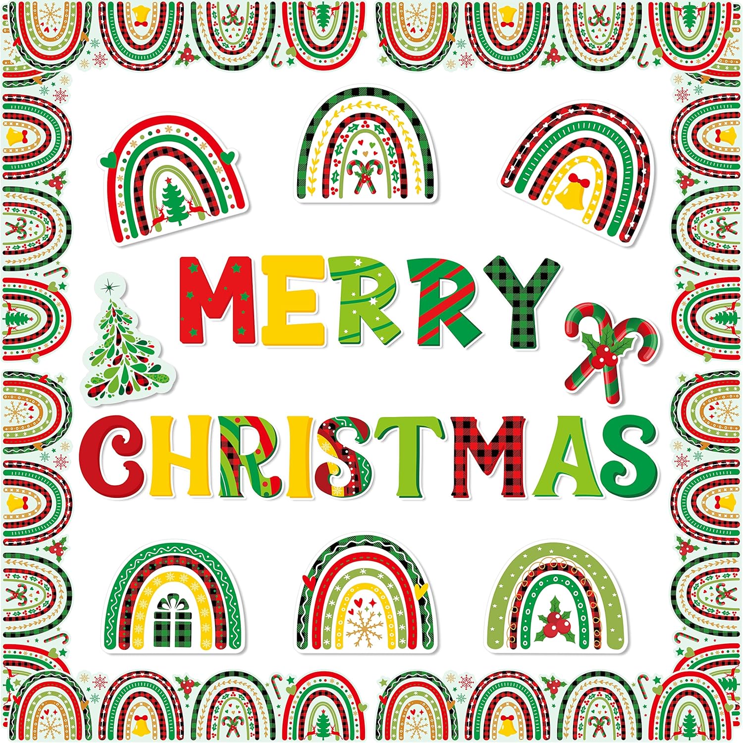Amazon.com: ArianQicult 98Pcs Christmas Boho Rainbow Cutouts Bulletin ...