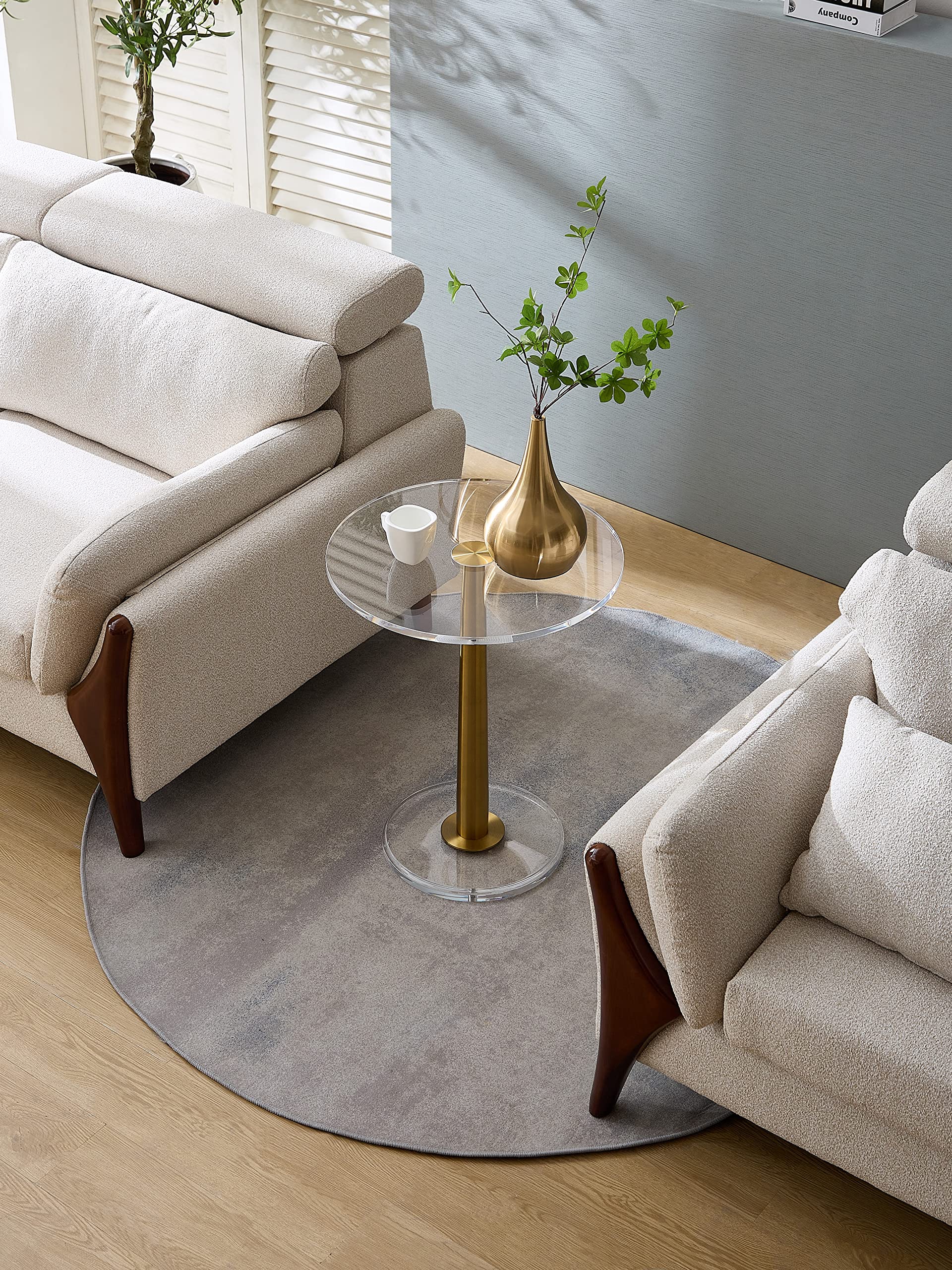 MEETLAKE Clear Acrylic Table with Cone Metal Pole (Large, Brushed Gold) â€¦