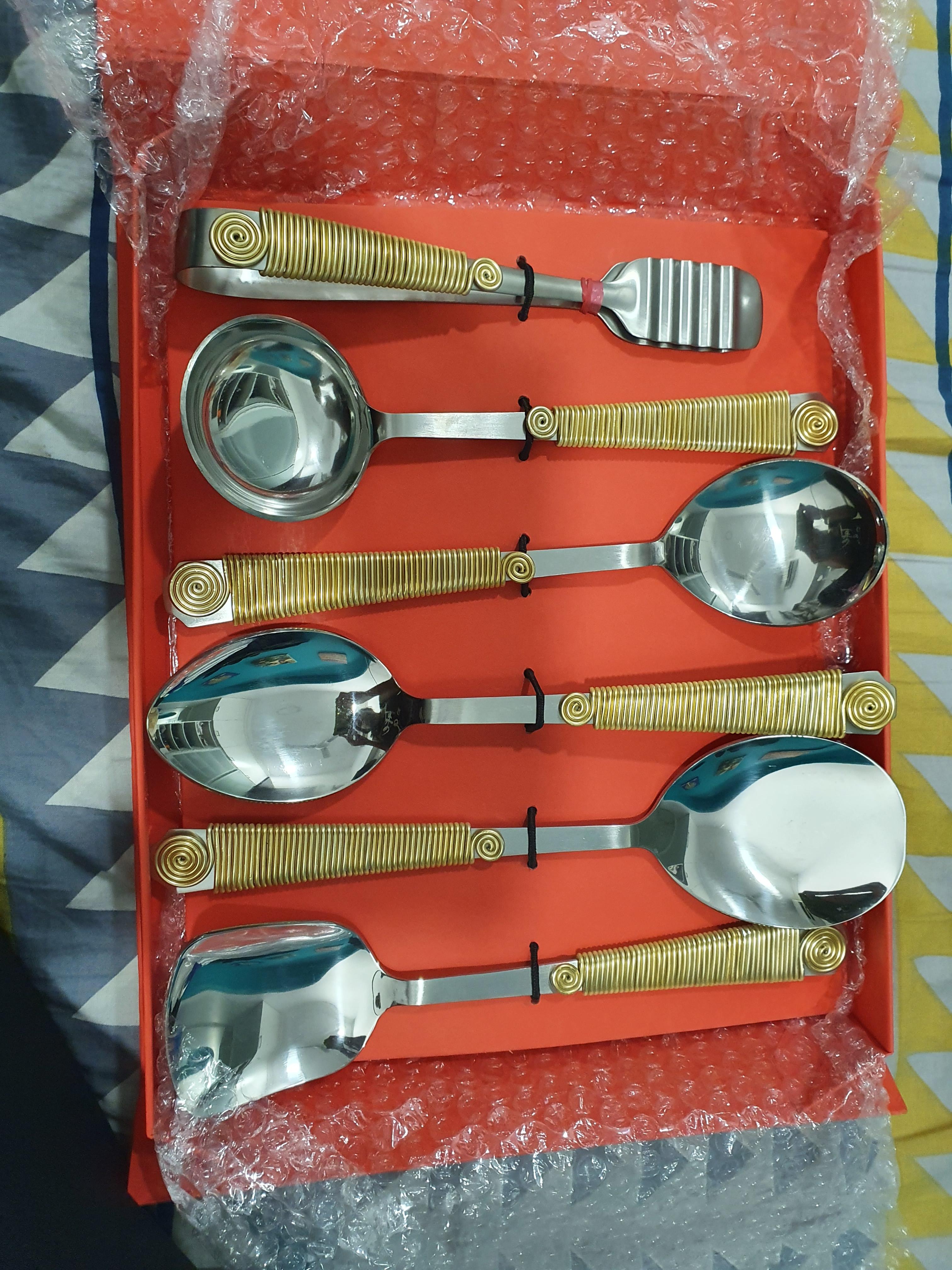 Buy Filigree Home Accessories Embellished Gold Stainless Steel Serving ...