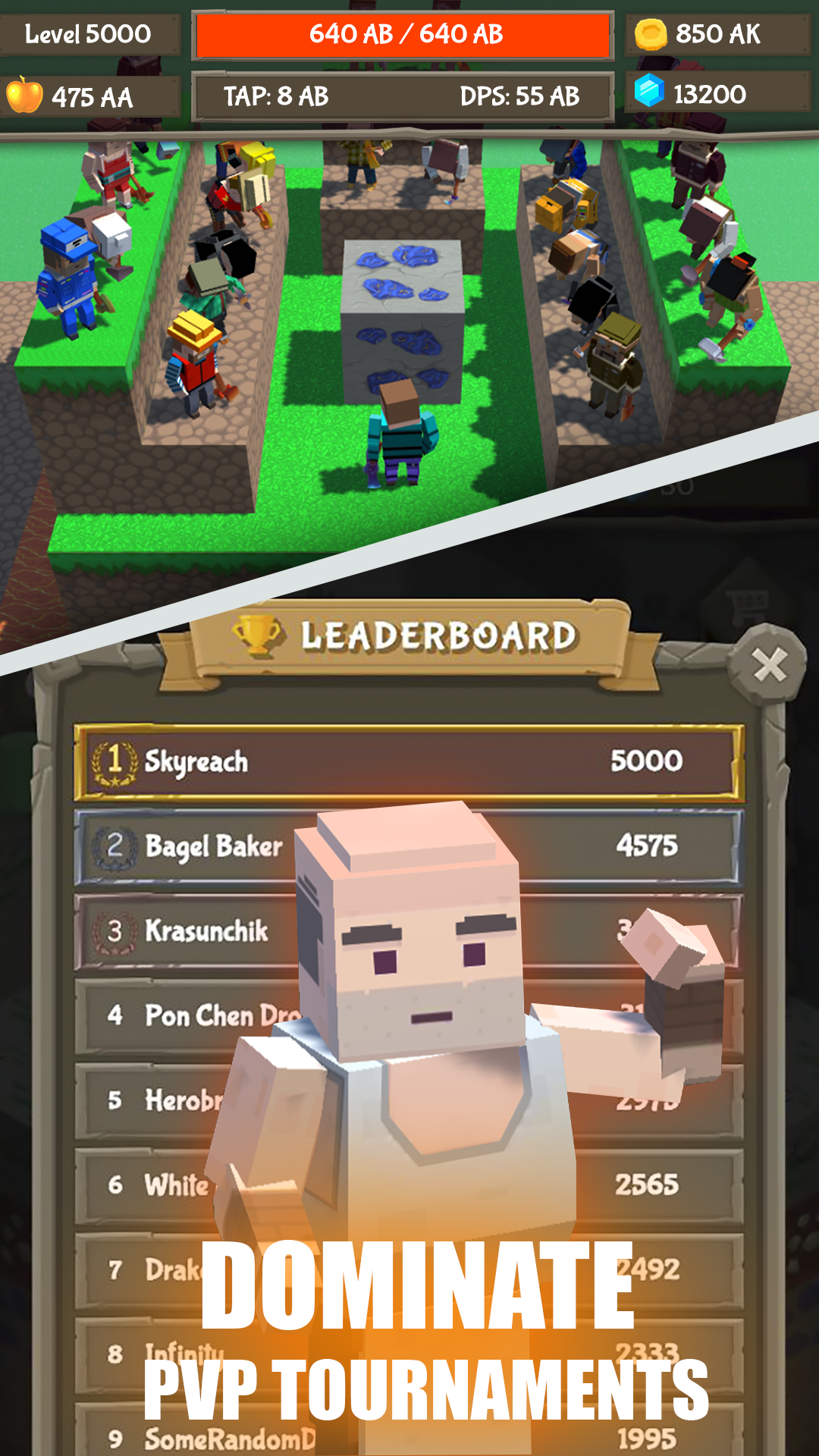 Miner steve - craft clicker! Tap to mine mineral, destroy blocks and evolve diggers. Hire miners ...