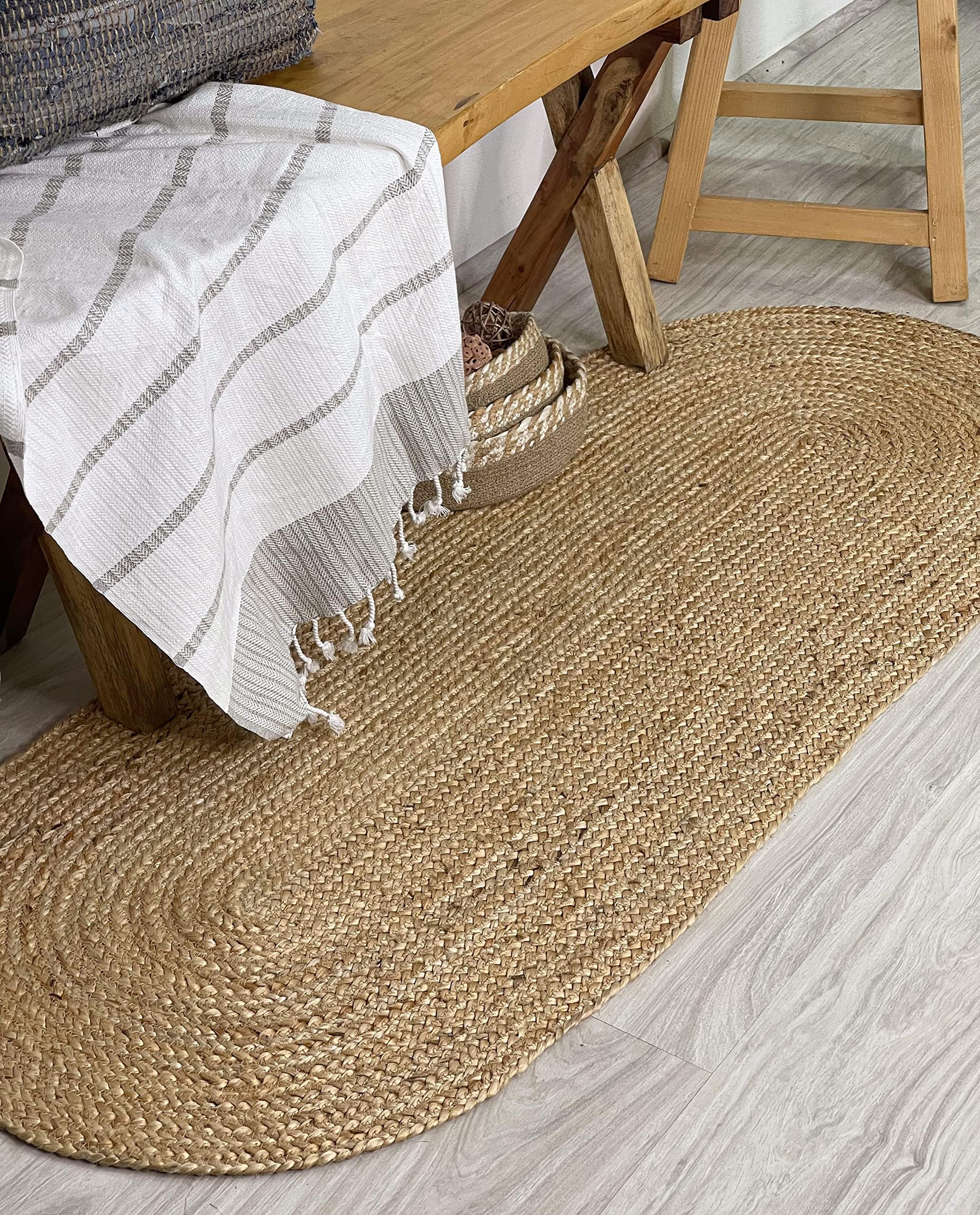 Amazon.com: Hausattire Hand Woven Jute Runner Area Rug 2'x5' - Natural ...