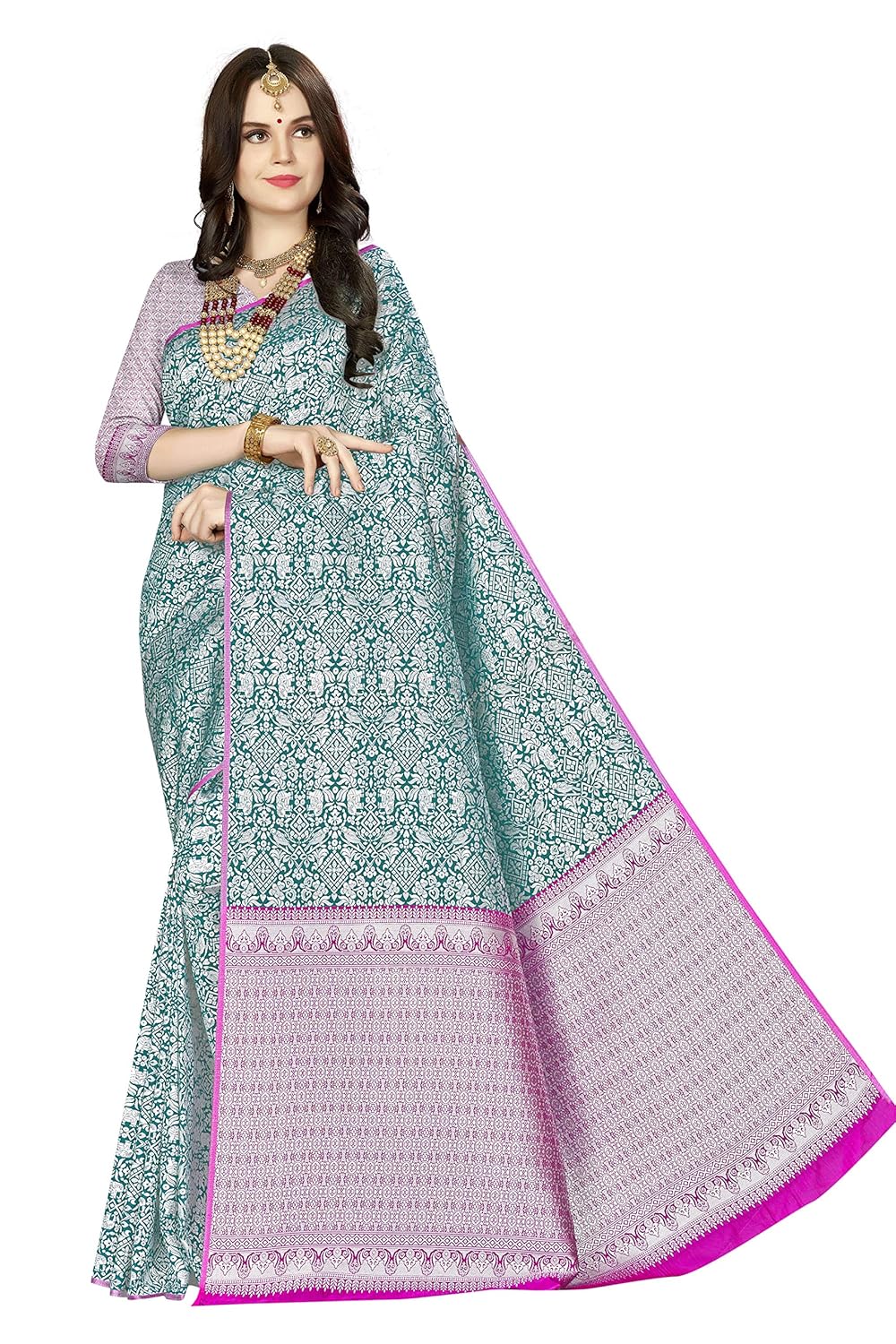 Buy Women'S Banarasi Silk Weaving Work Saree With Matching Blouse ...