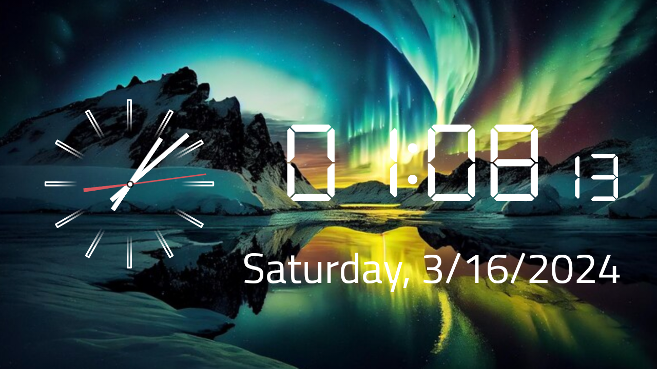 Northern Lights Clock: HD Aurora Borealis Ambience Screensaver with ...