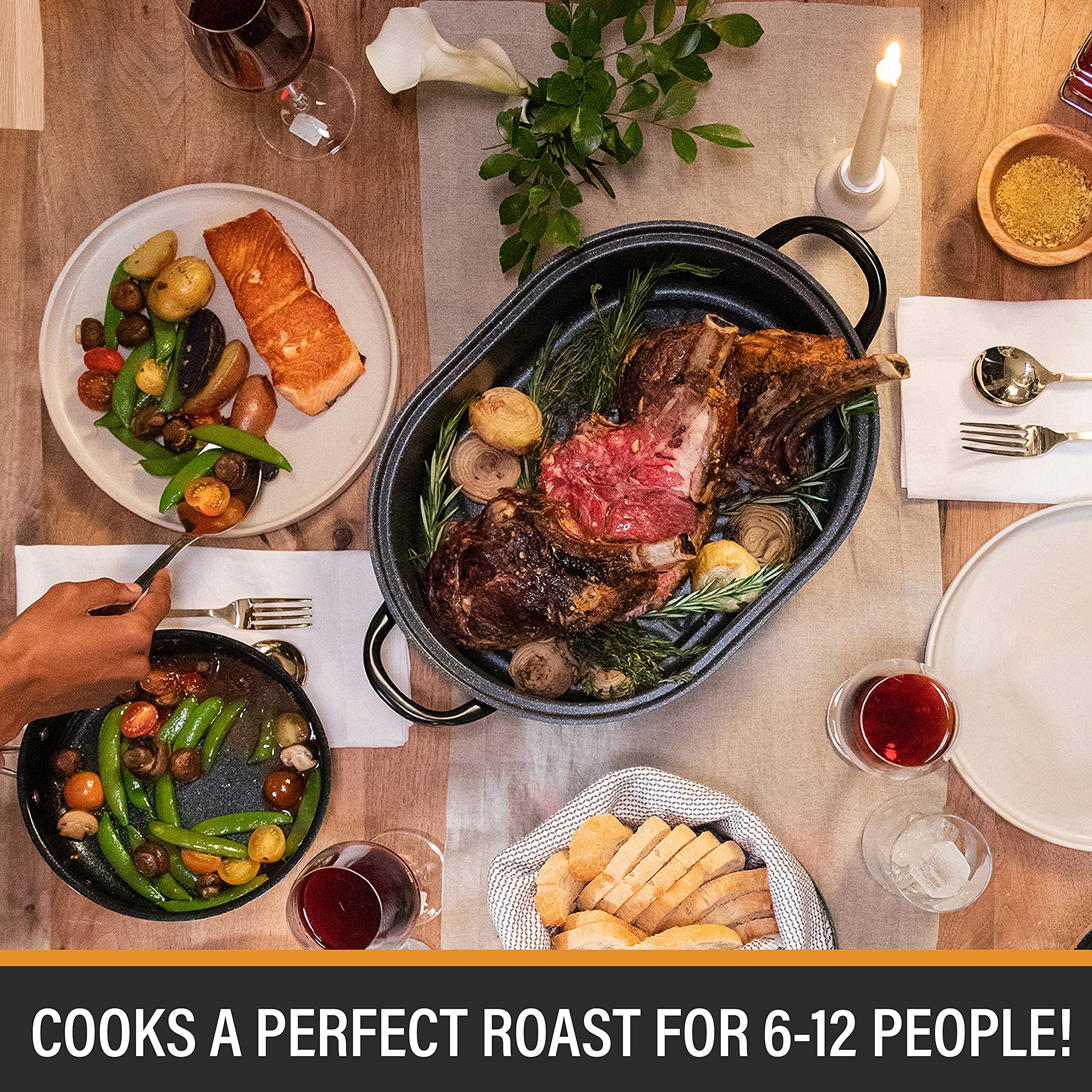 Granite Stone Oval Roaster Pan, Medium 18.8” Ultra Nonstick Roasting ...