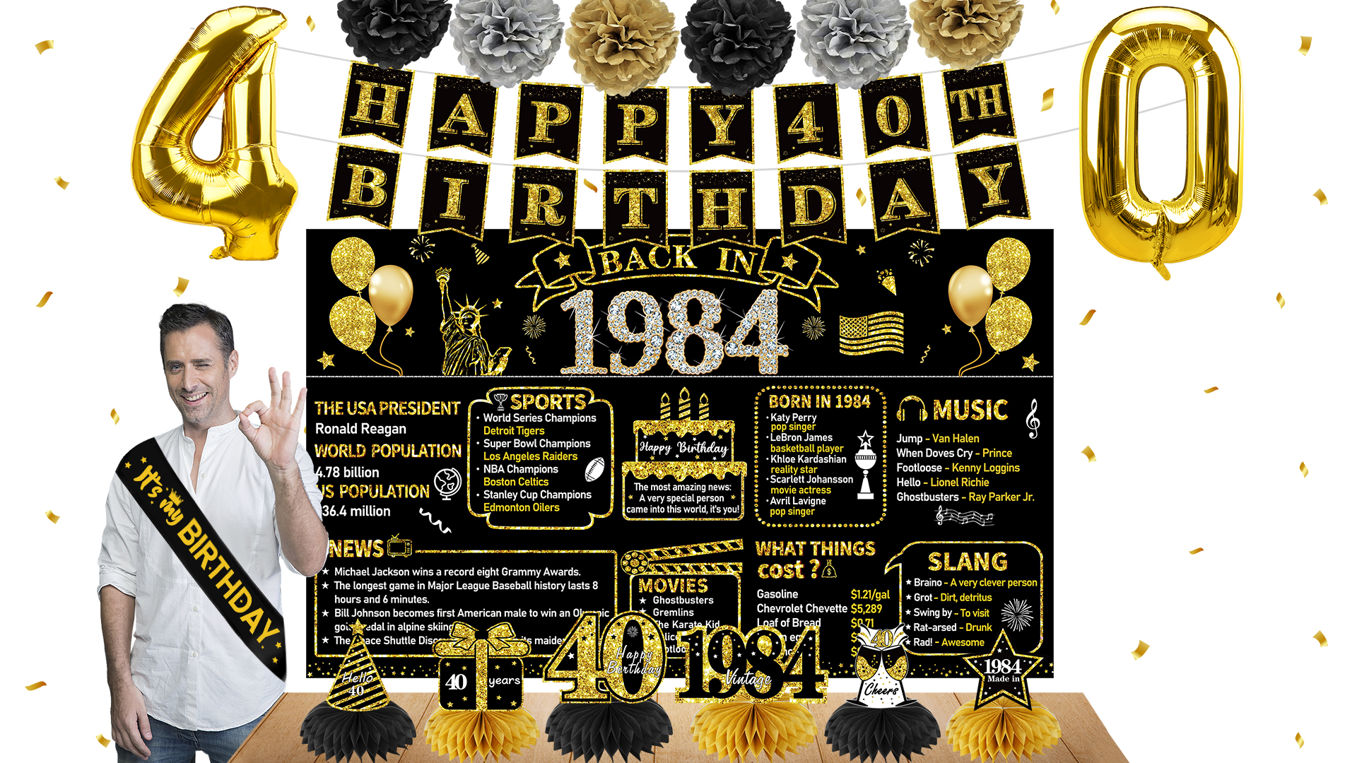 Watch 16pcs 40th Birthday Decorations Back in 1984 Party Supplies on ...