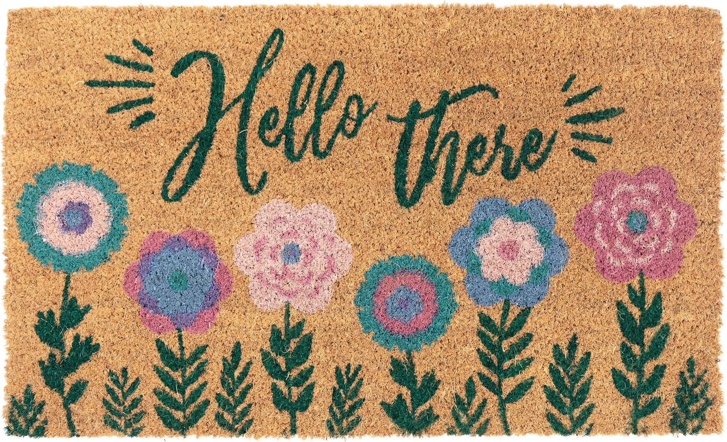 Amazon.com: Juvale Natural Spring Hello Floral Coir Welcome Doormat for ...