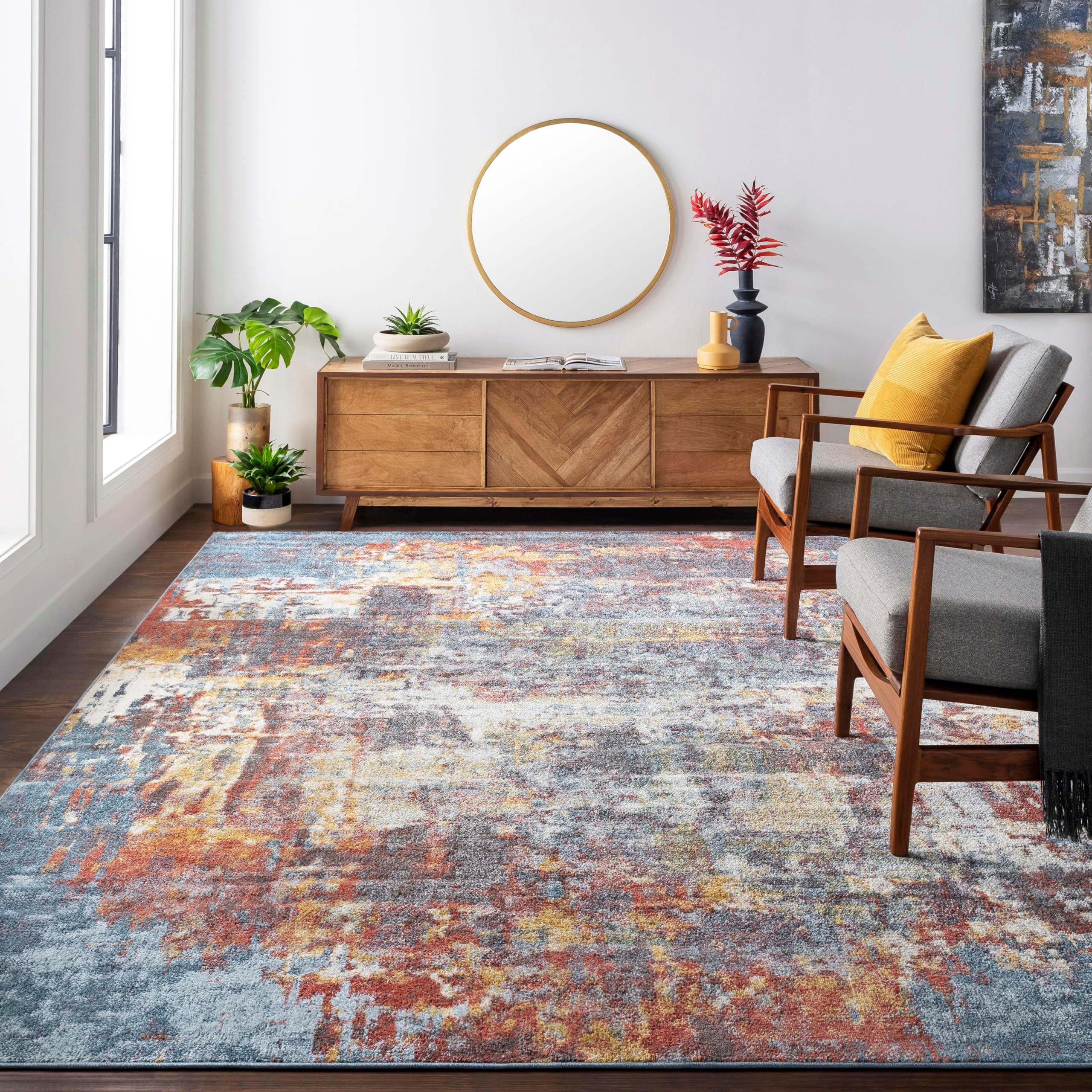ASIinnsy Area Rugs Blue Abstract Rug Non-Slip Modern Rugs Living Room ...