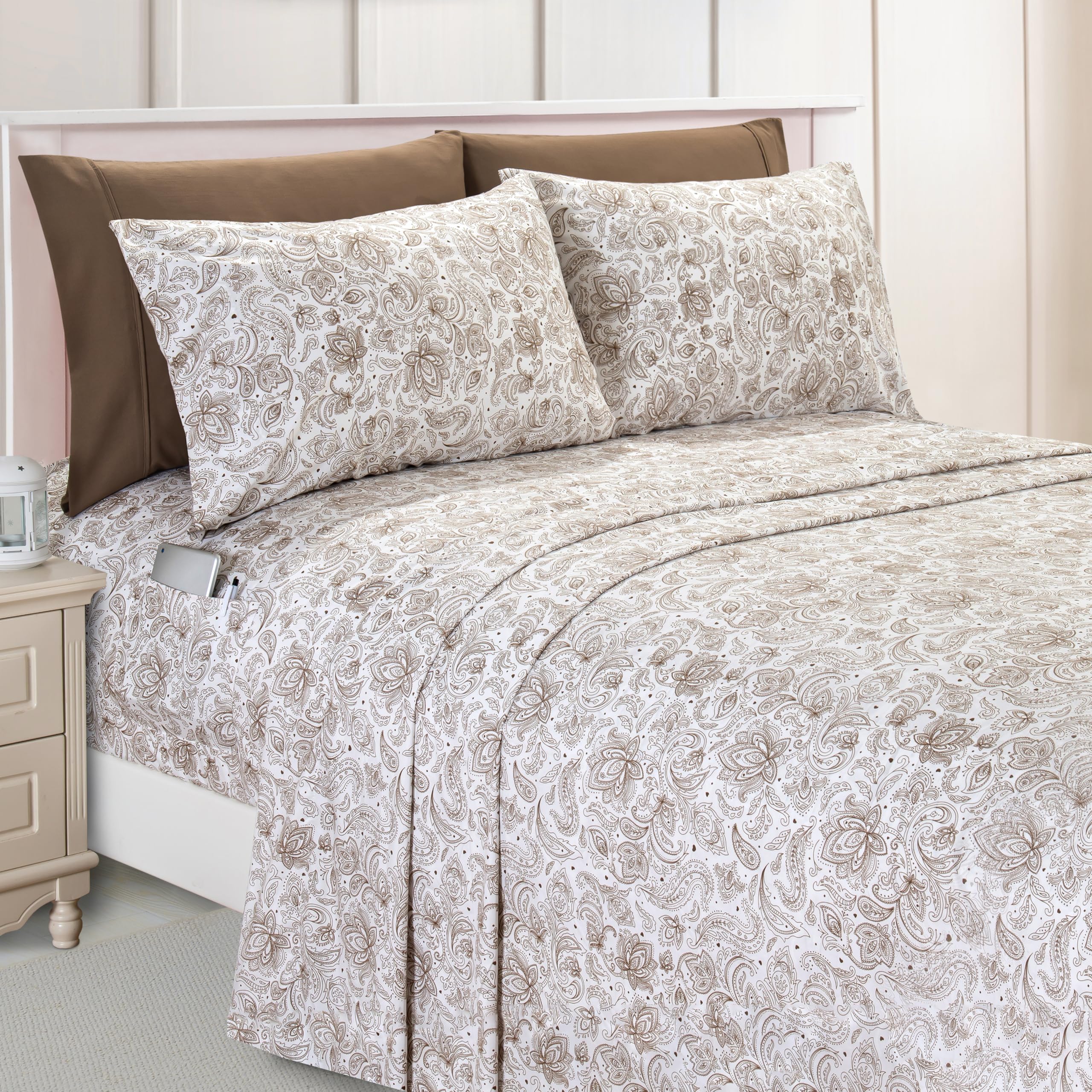 Amazon.com: Elegant Comfort Amelia Paisley Printed 6-Piece Sheet Set ...