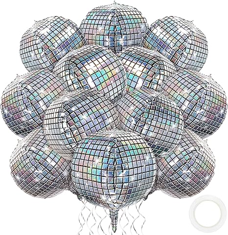 Amazon.com: durony 12 Pieces 18 inches Disco Ball Balloons 4D Aluminum ...