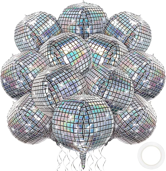 Amazon.com: durony 12 Pieces 18 inches Disco Ball Balloons 4D Aluminum ...