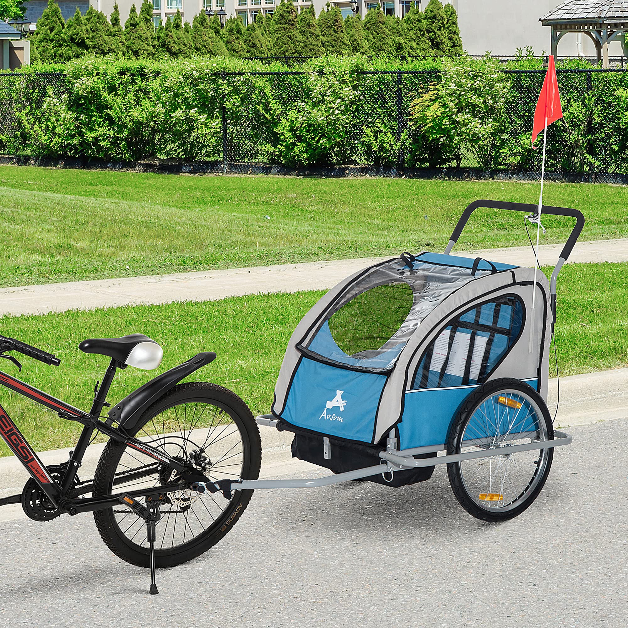 Aosom Elite 2-in-1 Three-Wheel Bicycle Cargo Trailer & Jogger for Two ...