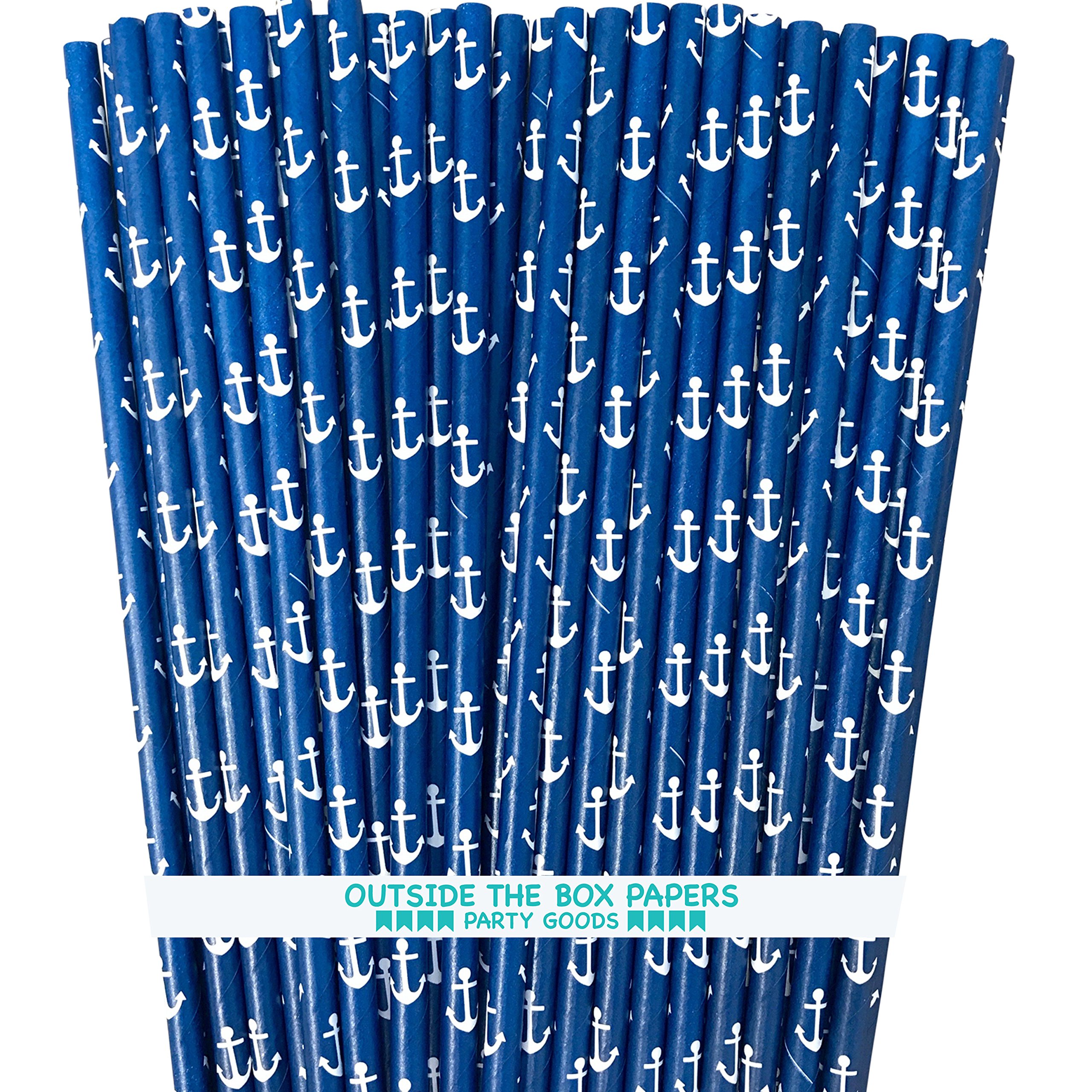 Amazon.com: Anchor Nautical Themed Paper Straws - Navy Blue White - 7. ...