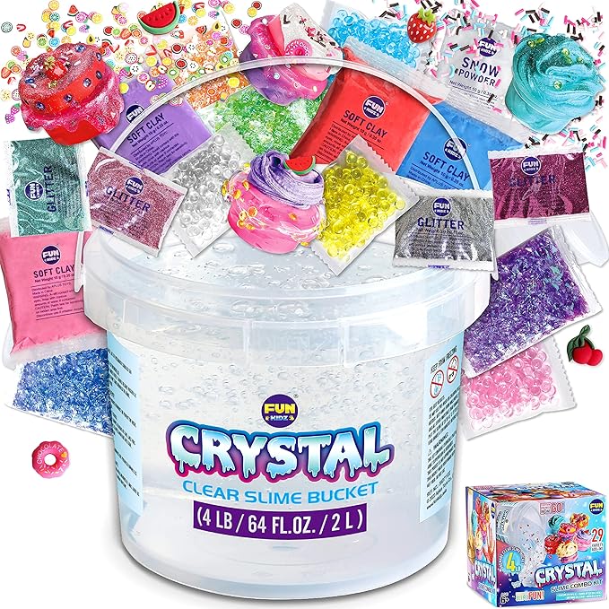 Buy FUN KIDZ 4 LB Huge Clear Slime Bucket Kit for Kids, FunKidz 64 FL ...