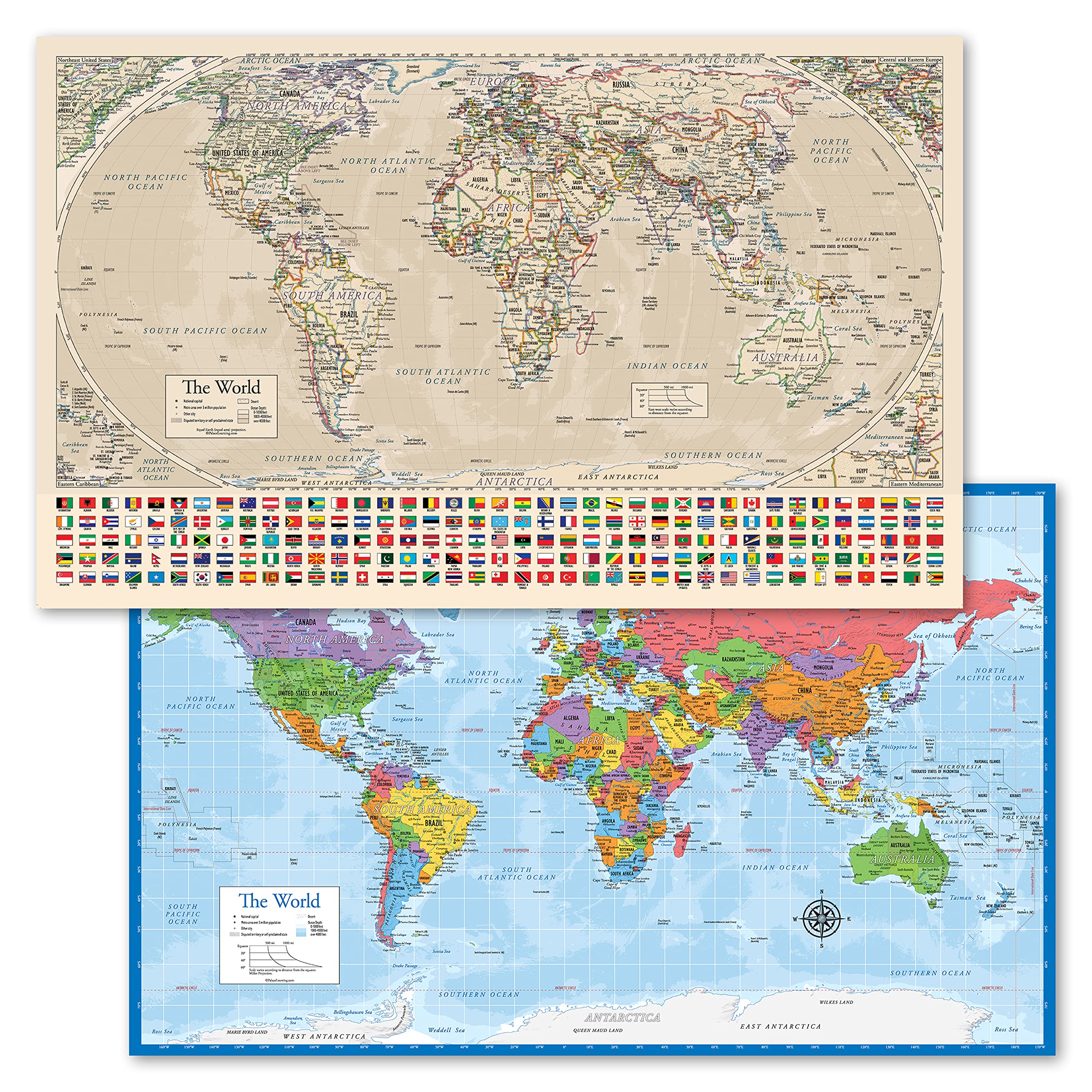 Buy 2 Pack - Equal Earth Antique World & World [Long Blue] - Equal ...