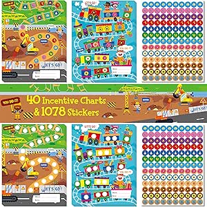 40 Pack Incentive Chart, 2 Adorable Designs with 1078 Stickers ...