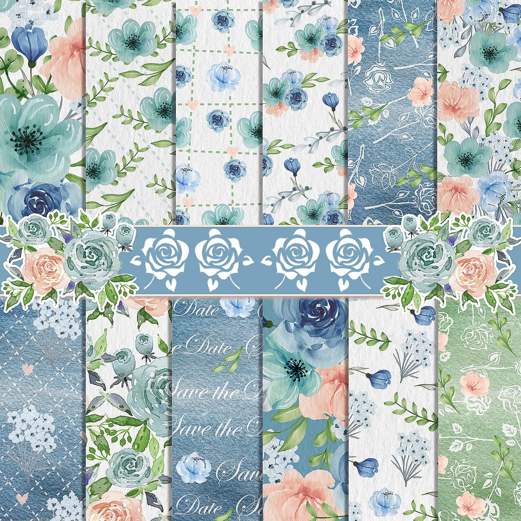 Vintage Blue Scrapbook Paper
