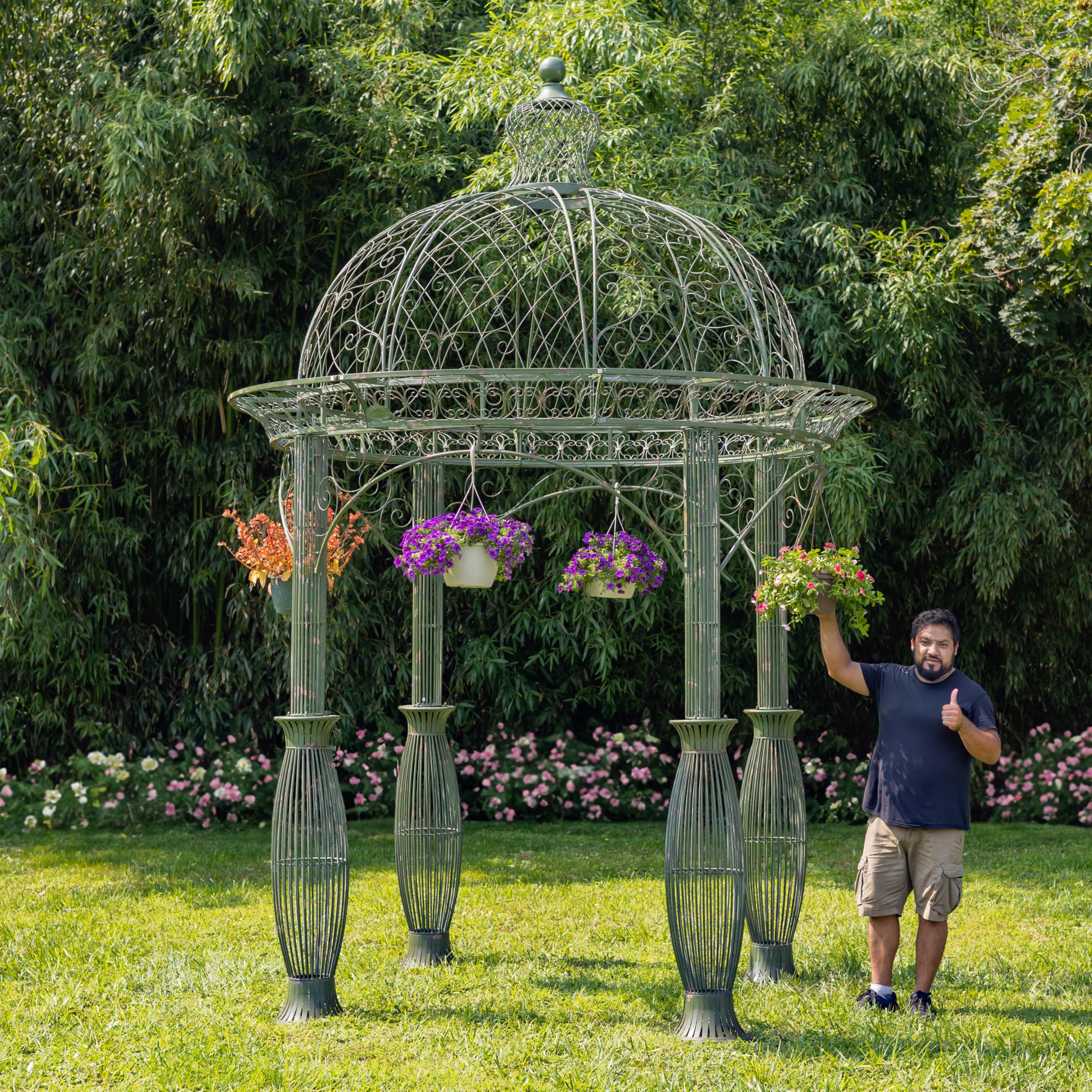Amazon.com : 13ft. Tall Round Metal Garden Gazebo in Antique Finish ...