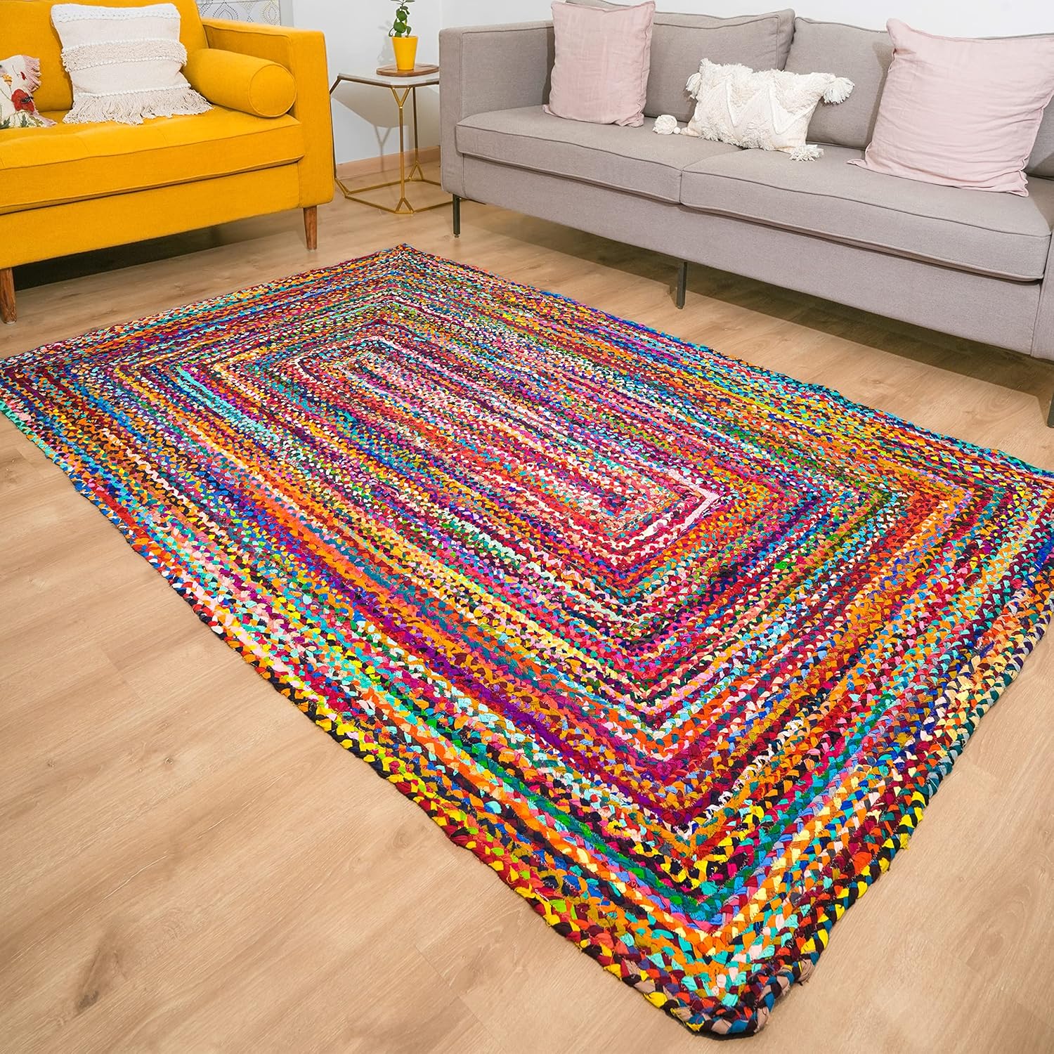 Large Chindi Rag Rug 4x6 Ft Reversible Braided Cotton Multicolor Hand ...
