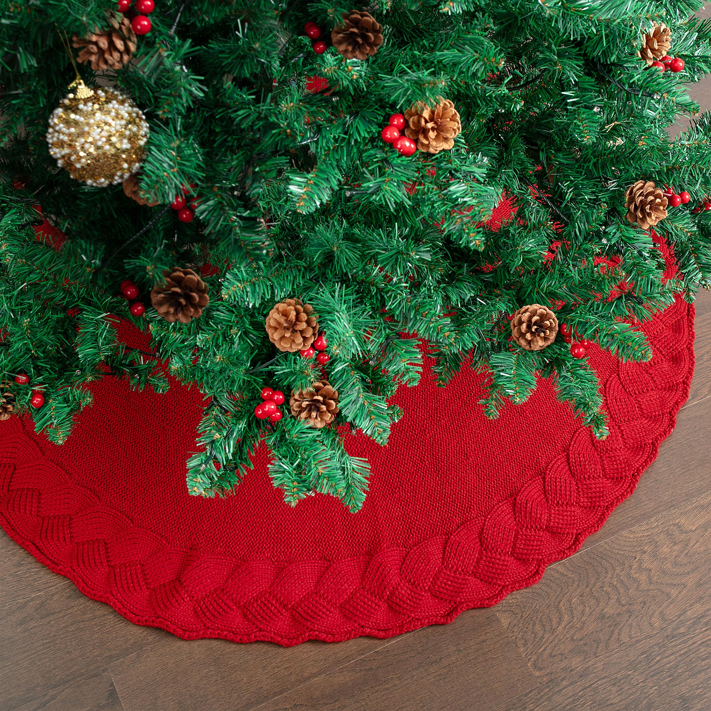 Amazon.com: Mr. Pen- Christmas Tree Skirt 48 inches, Red Knitted ...