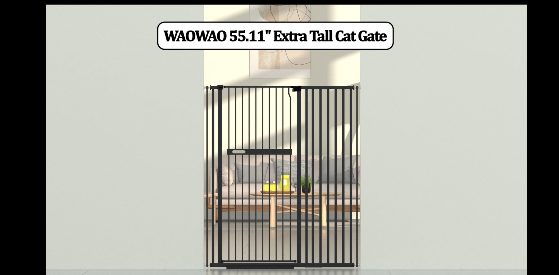 Watch WAOWAO 55.11" Black Extra Tall Cat Pet Gate ﹙Introduce﹚ on Amazon ...