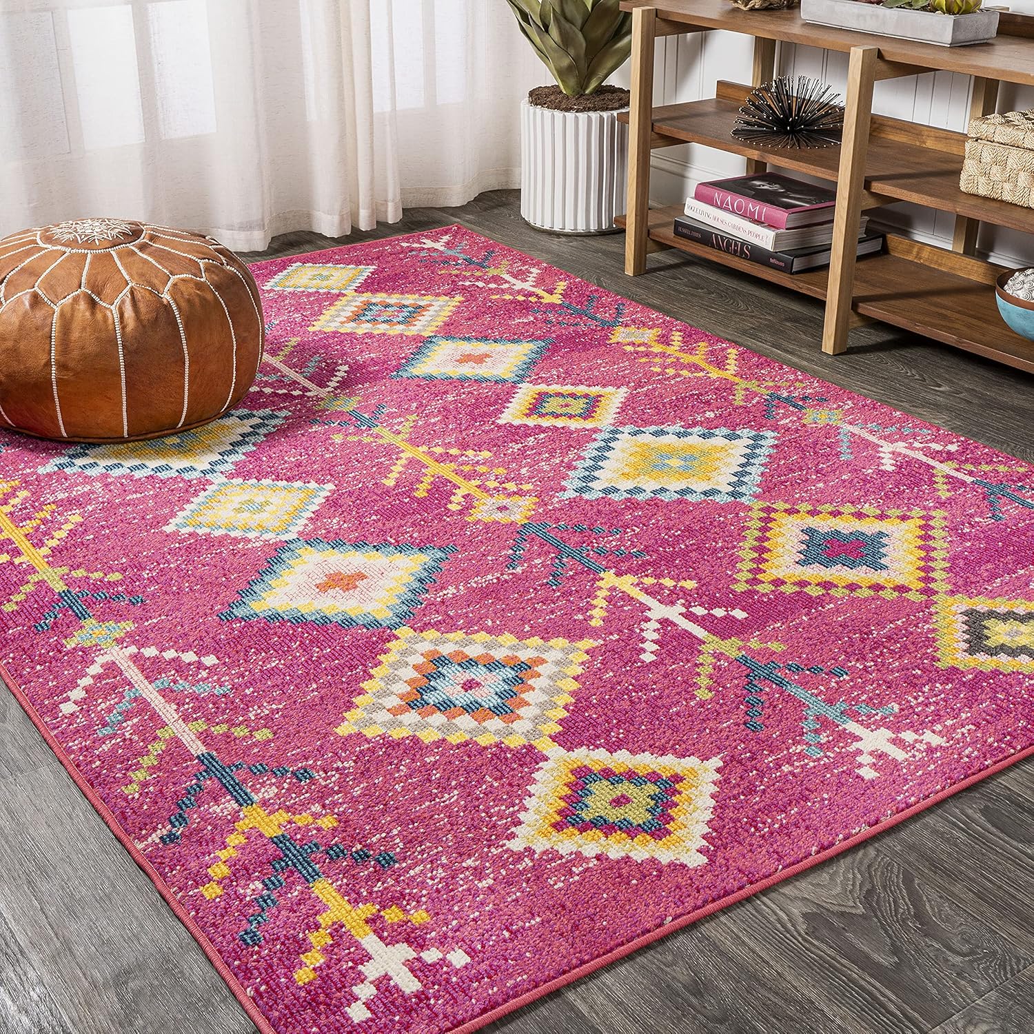 Amazon.com: JONATHAN Y Tribal Love Geometric Pink/Multi Indoor Area Rug ...