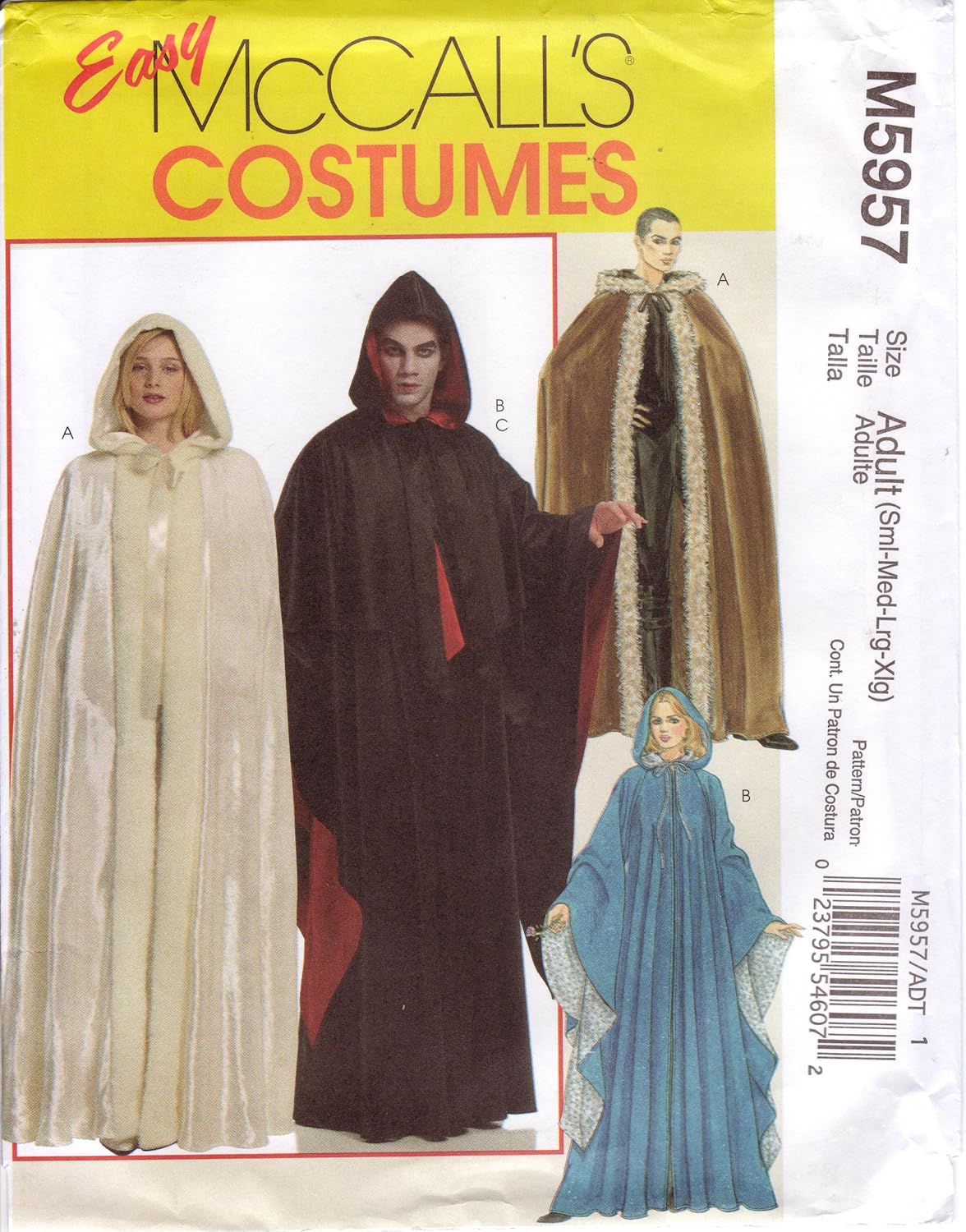 McCall's Easy Sewing Pattern M5957 Adult Renaissance Cape / Cloak with ...