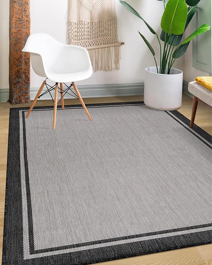 Amazon.com: CAMILSON Indoor Outdoor Rug, 5x7 Bordered Gray Dark Grey ...