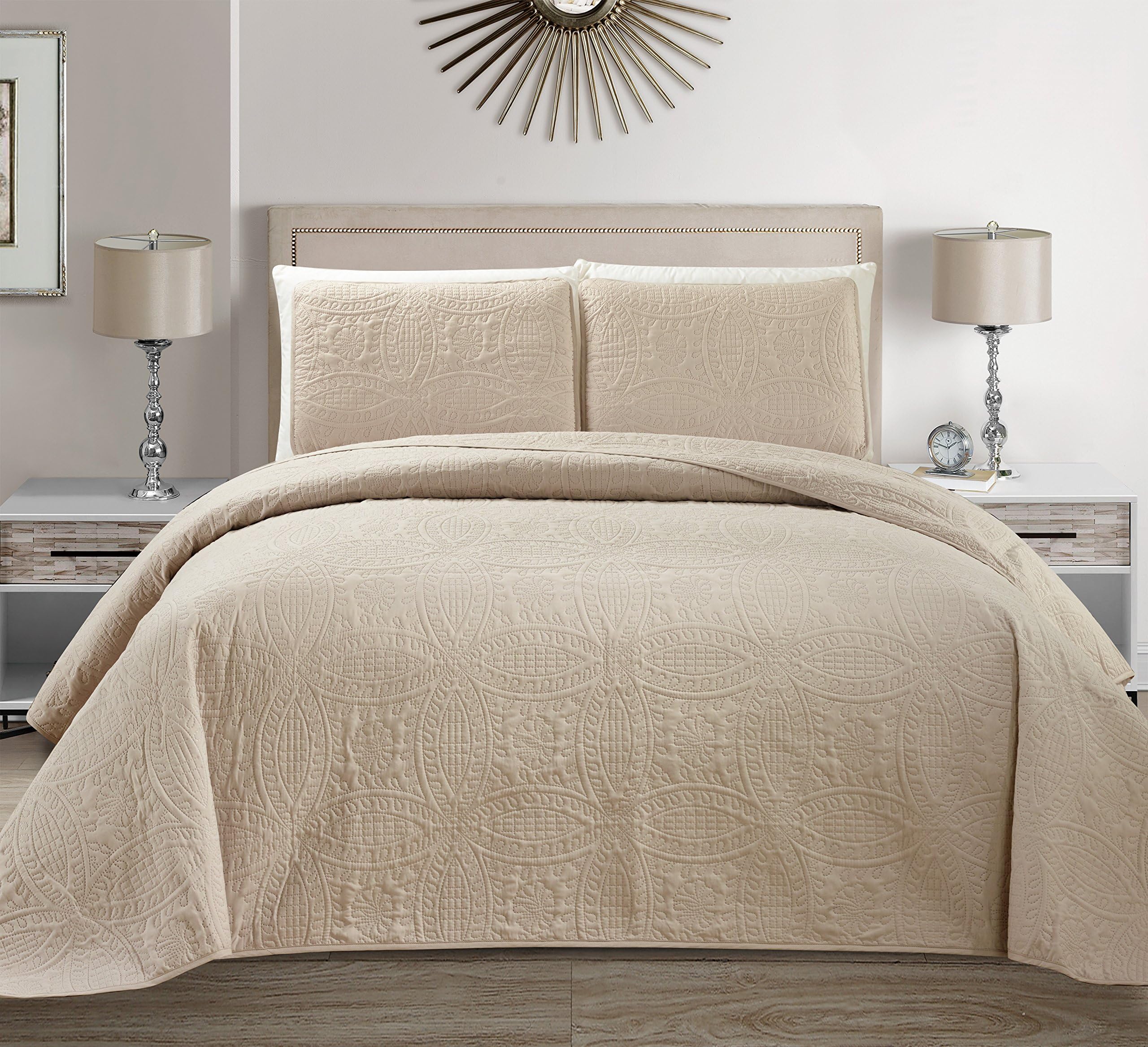 Amazon.com: Mk Home Mk Collection Solid Embossed Bedspread Bed Cover ...