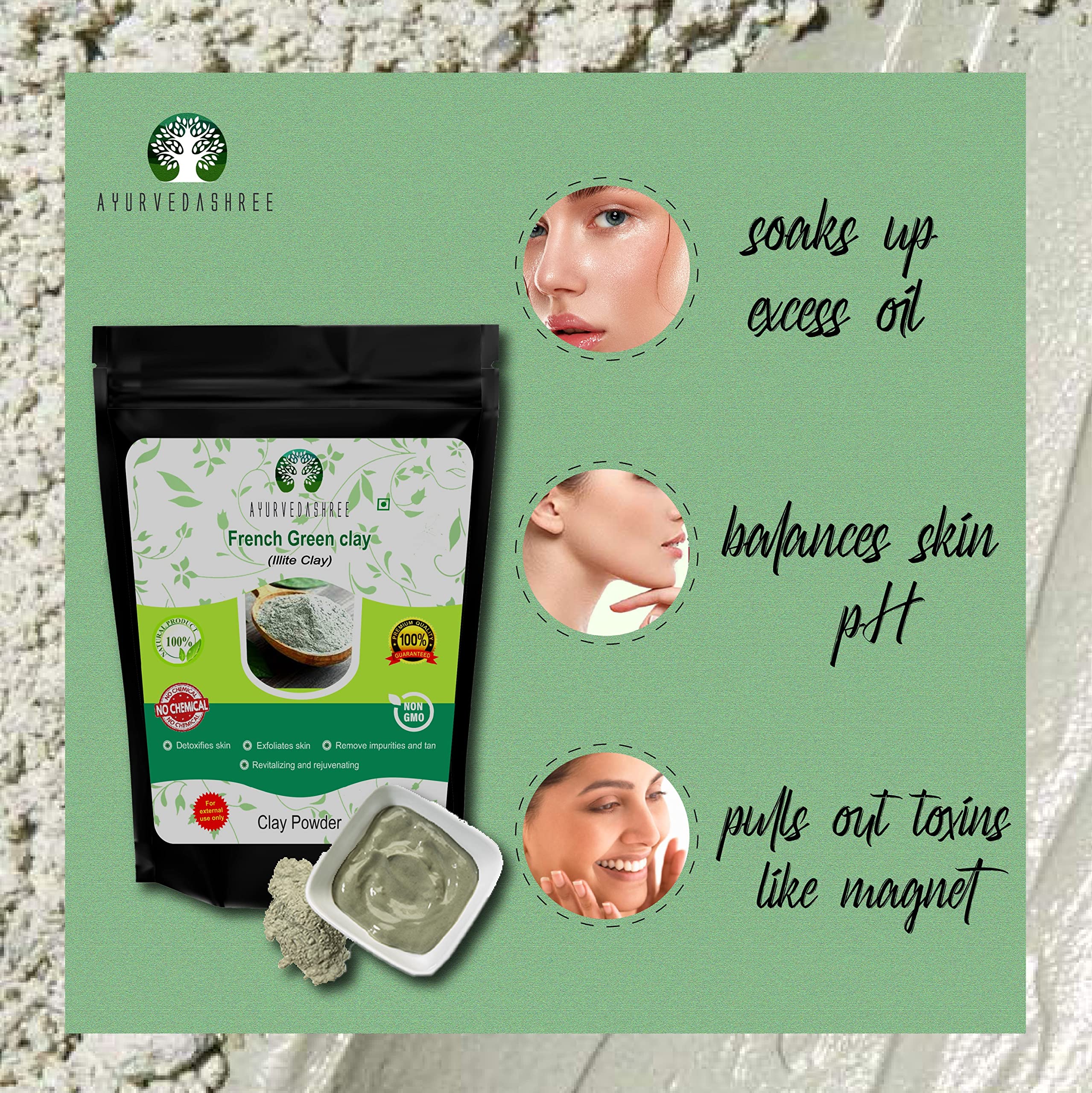 Snapklik.com : French Green Clay Powder 200 Gm 100% Pure ...