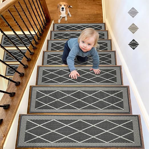 Amazon.com: Tyrot 15Pcs 8" x 30" Linen Stair Treads for Wooden Steps ...