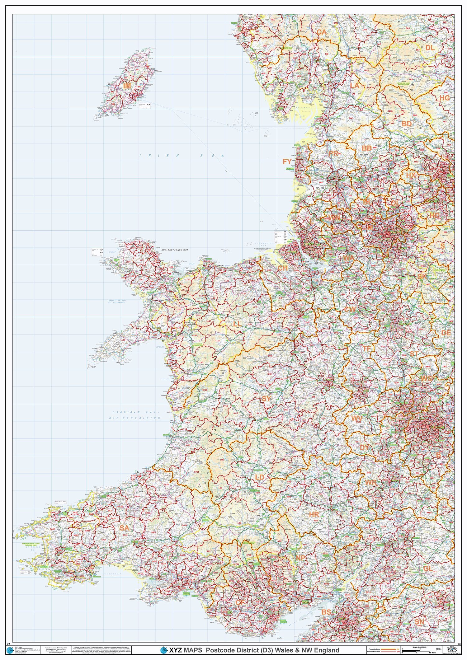 Wales - Postcode District Wall Map-Plastic Coated : Amazon.co.uk ...
