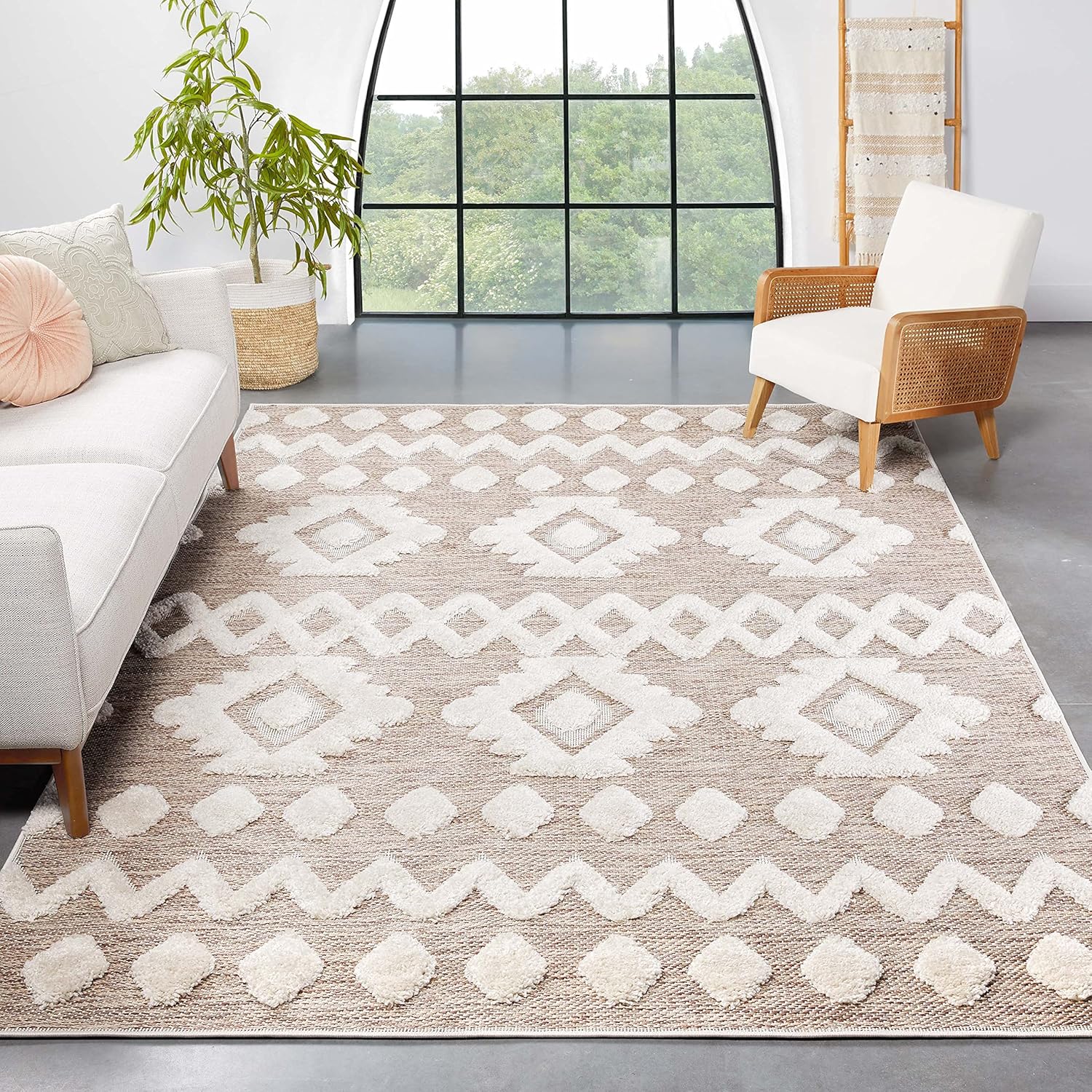 Amazon.com: Well Woven Cenar Beige Flat-Weave Hi-Low Pile Diamond ...