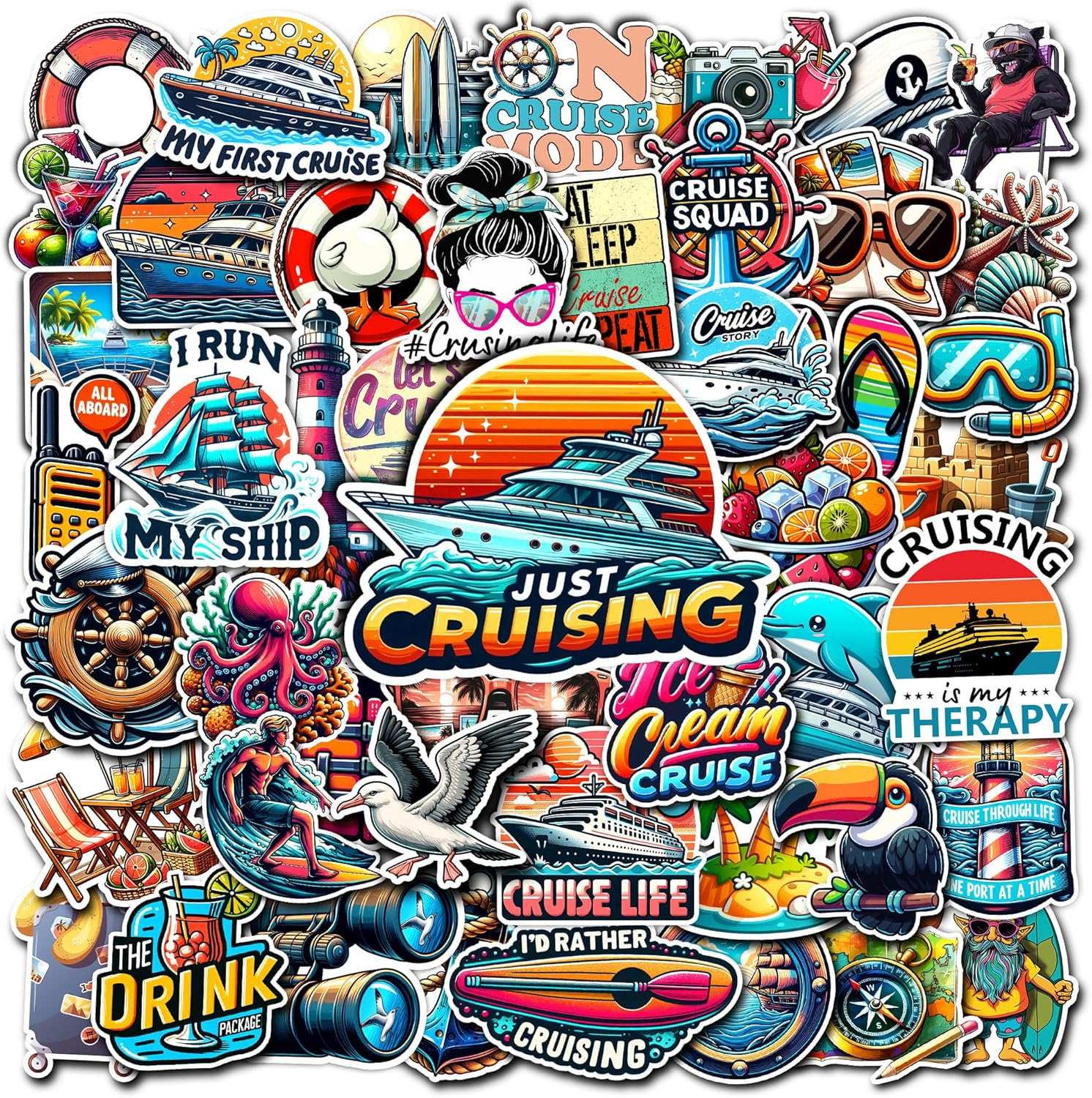 Amazon.com: WESILY Pack 50 PCS Relaxing Cruise Travel Stickers Ship ...