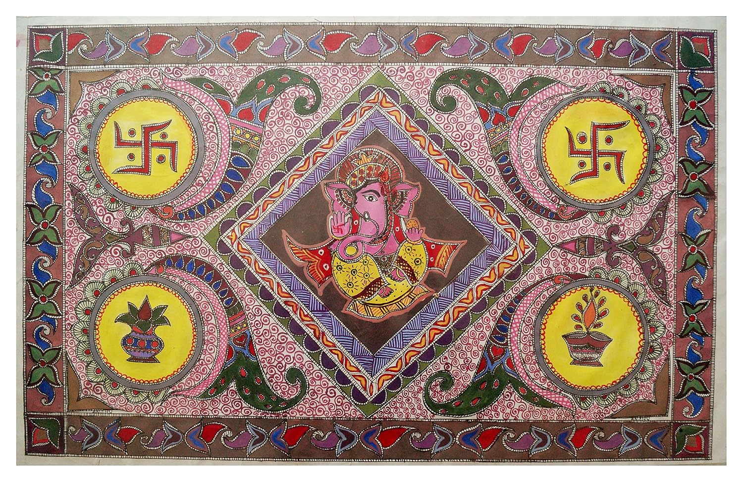 Anshu Mithila Paper Lord Ganesh Madhubani Painting (50 cm x 0.1 cm x 33 ...