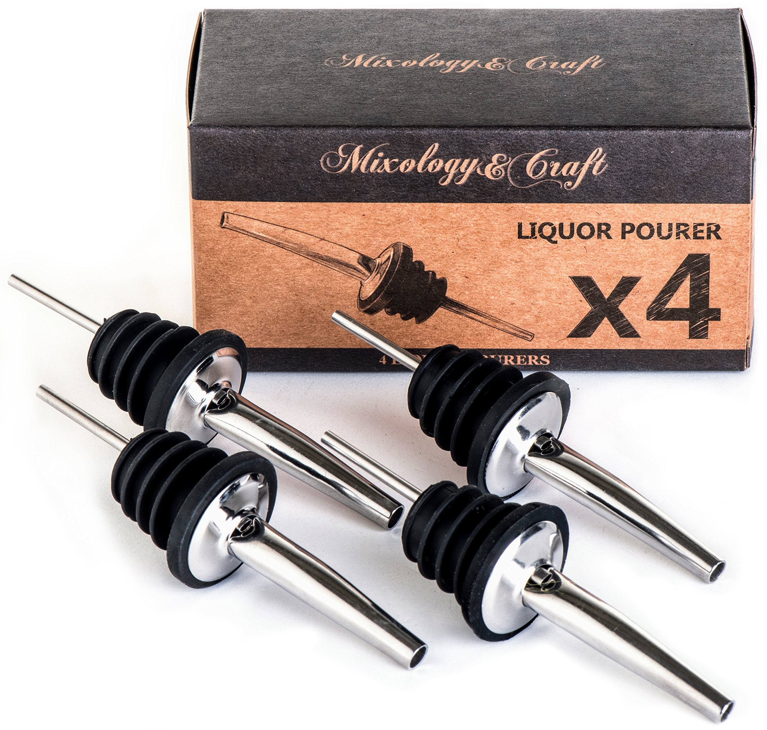 Professional Liquor Pourers Set of 4 | Free-Flow Stainless Steel Speed ...