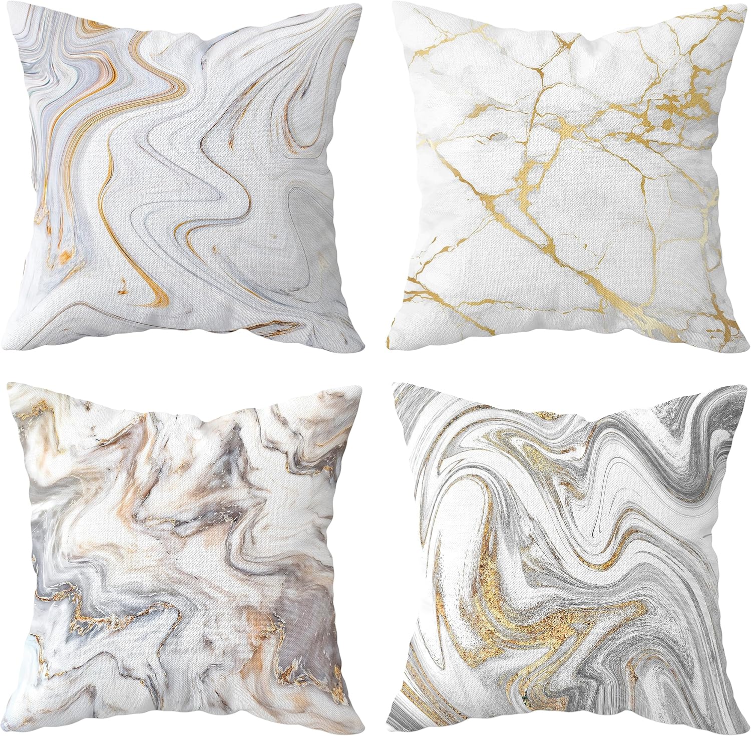 Amazon.com: weesire Marble Pillow Covers Set of 4 White Gold Marble ...