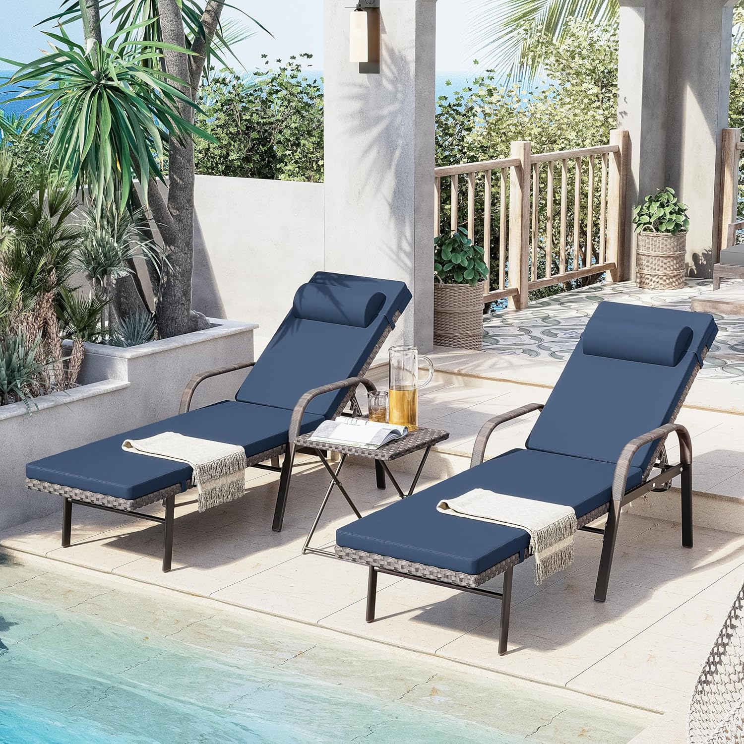 Amazon.com : Halmuz Outdoor Chaise Lounge Chairs 3 Pieces PE Wicker ...