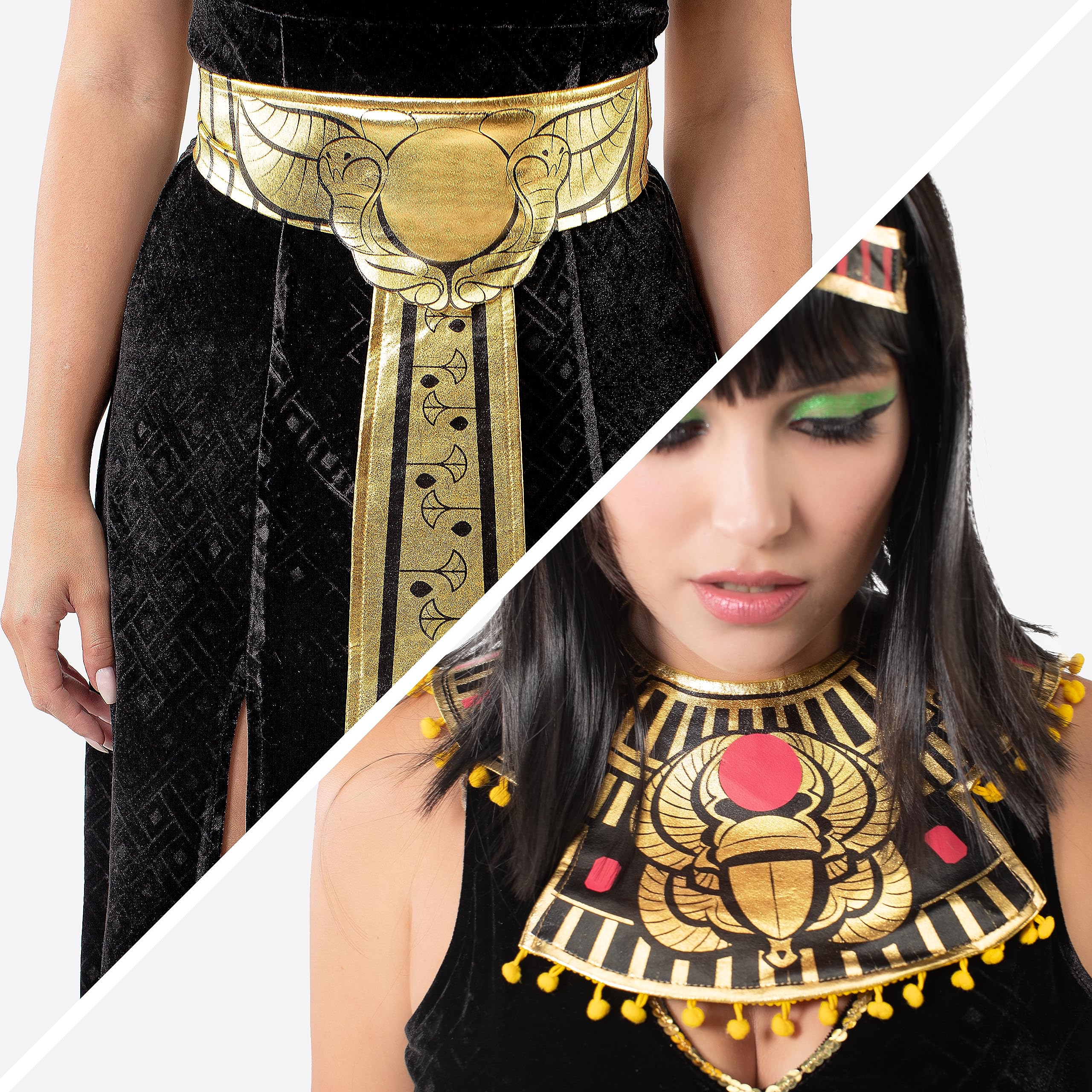 Women Black Cleopatra Dress Costume Set with Necklace, Belt, Headband ...