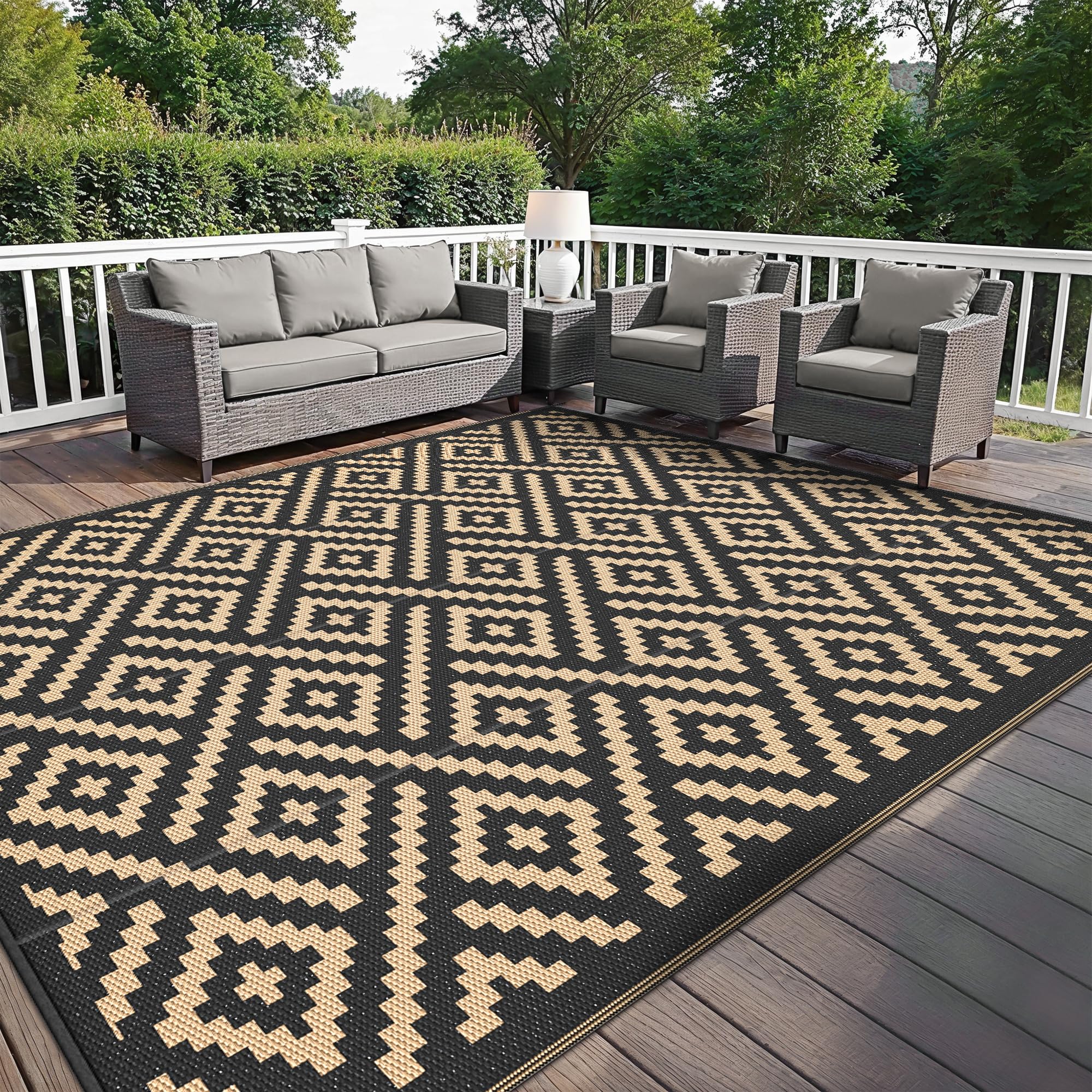 Amazon.com: sarben Waterproof Outdoor Rug 10x14 ft, Patio Rug Mat ...