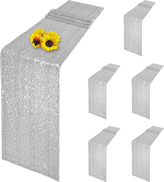 Amazon.com: Wlirantim 6 Pack Silver Sequin Table Runners ,12 x 72 ...